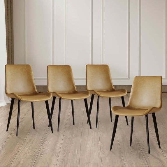 MAYEERTY Modern Dining Chair Set of 4, Brown PU Leather Seats & Black ...