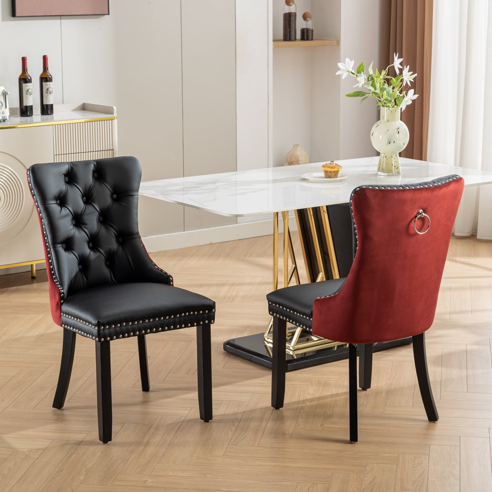 MAYEERTY Modern High-End Tufted Dining Chair - Solid Wood, PU & Velvet ...