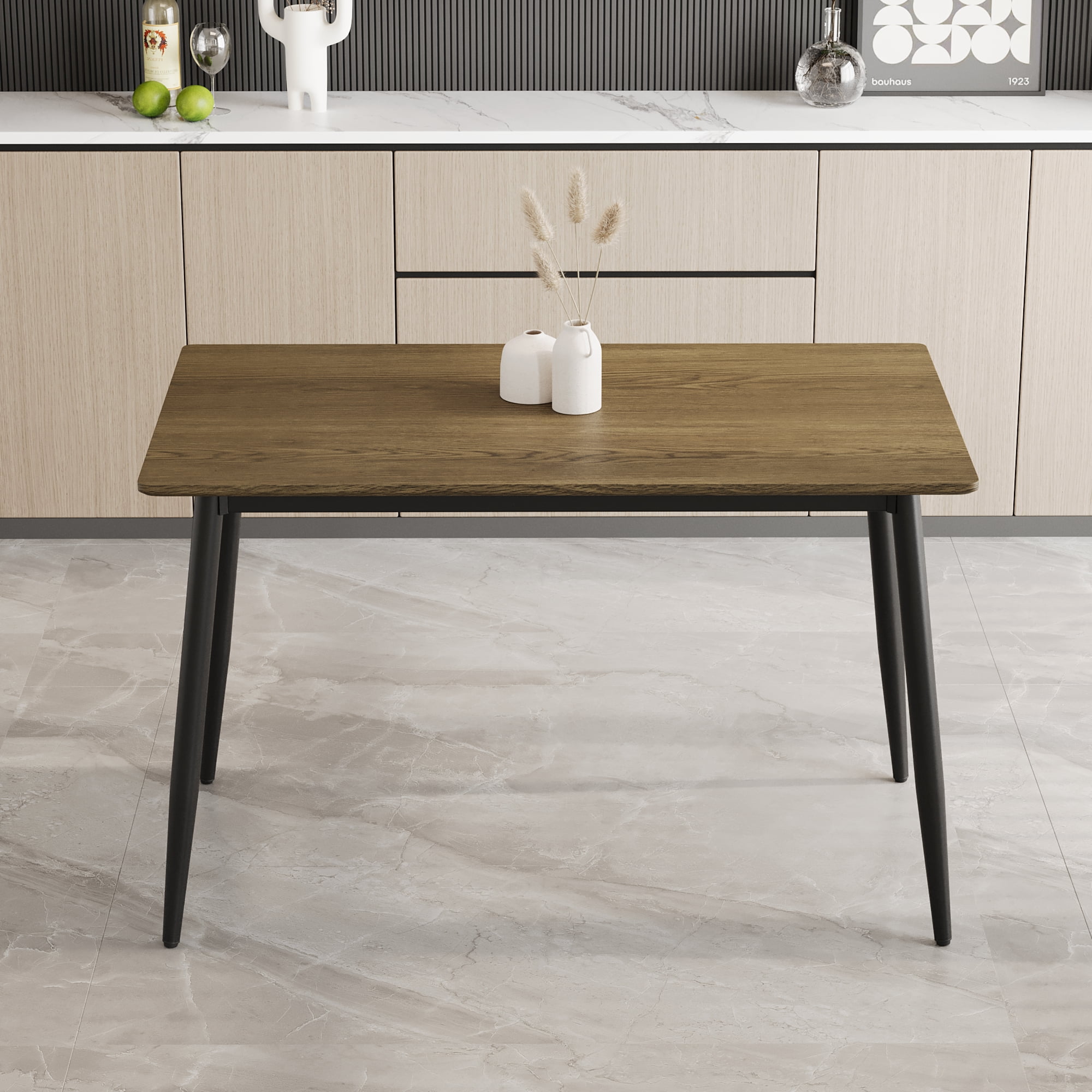 MAYEERTY Modern Minimalist Dining Table – MDF Grain Top, Black Metal ...