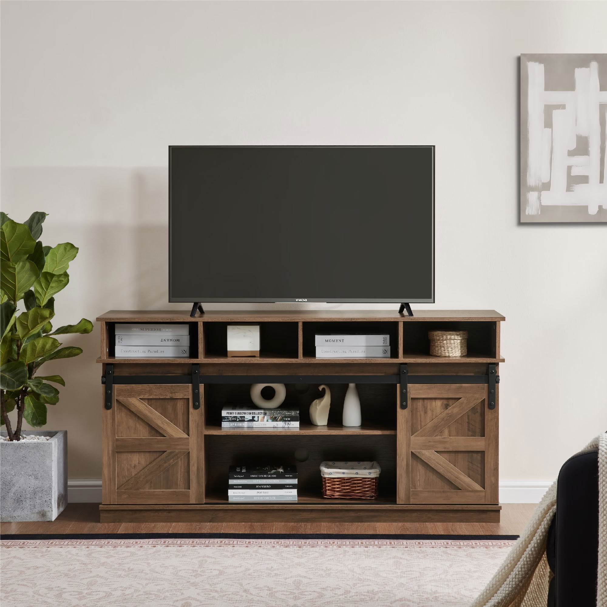 MAYEERTY Modern TV Stand with Sliding Barn Door, Farmhouse Wood Storage ...
