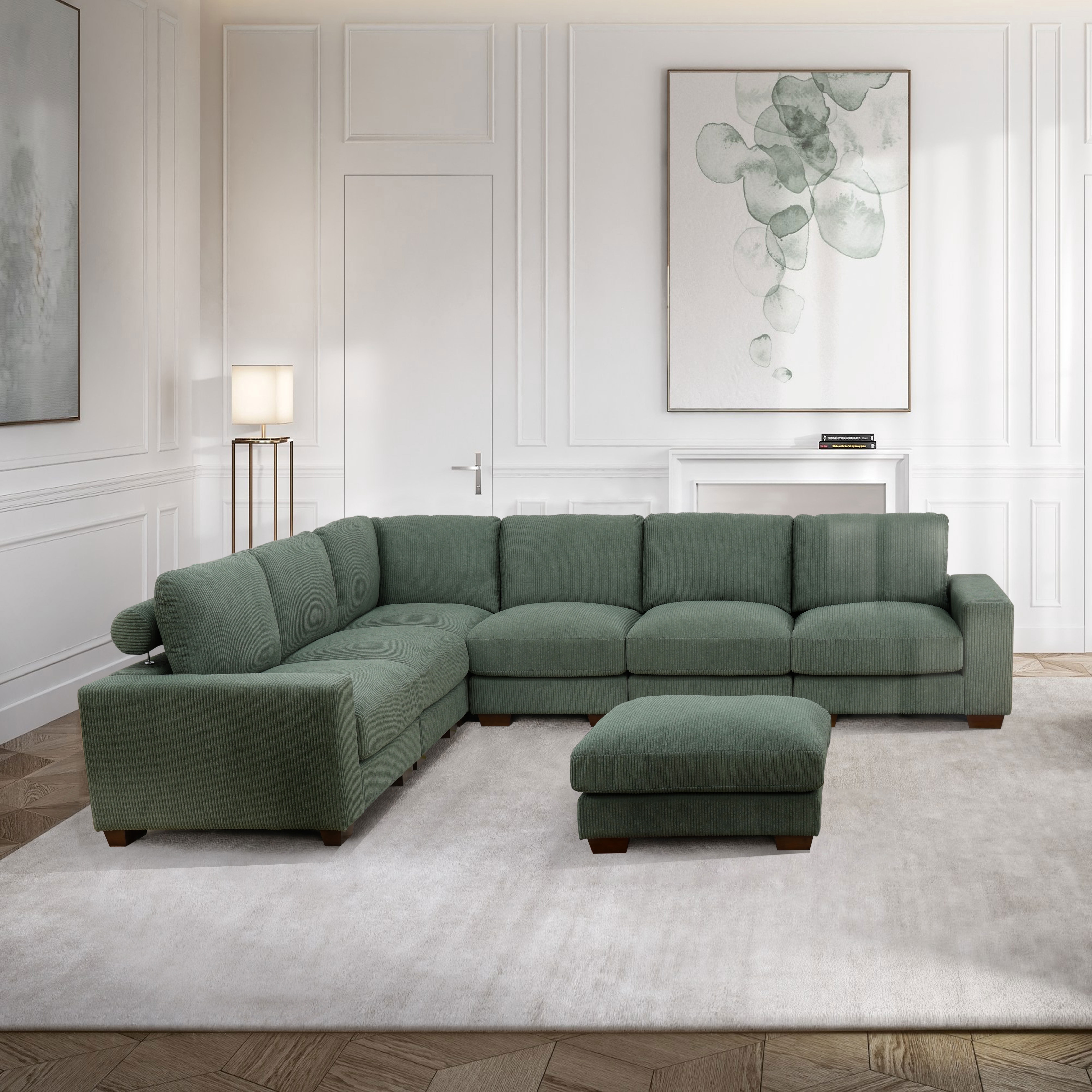MAYEERTY Modular Sectional Sofa, Flocking Fabric Couch with Ottoman ...