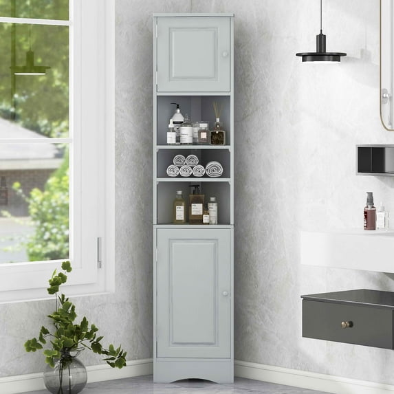 MAYEERTY Multi-Functional Corner Bathroom Cabinet 2 Doors Adjustable ...