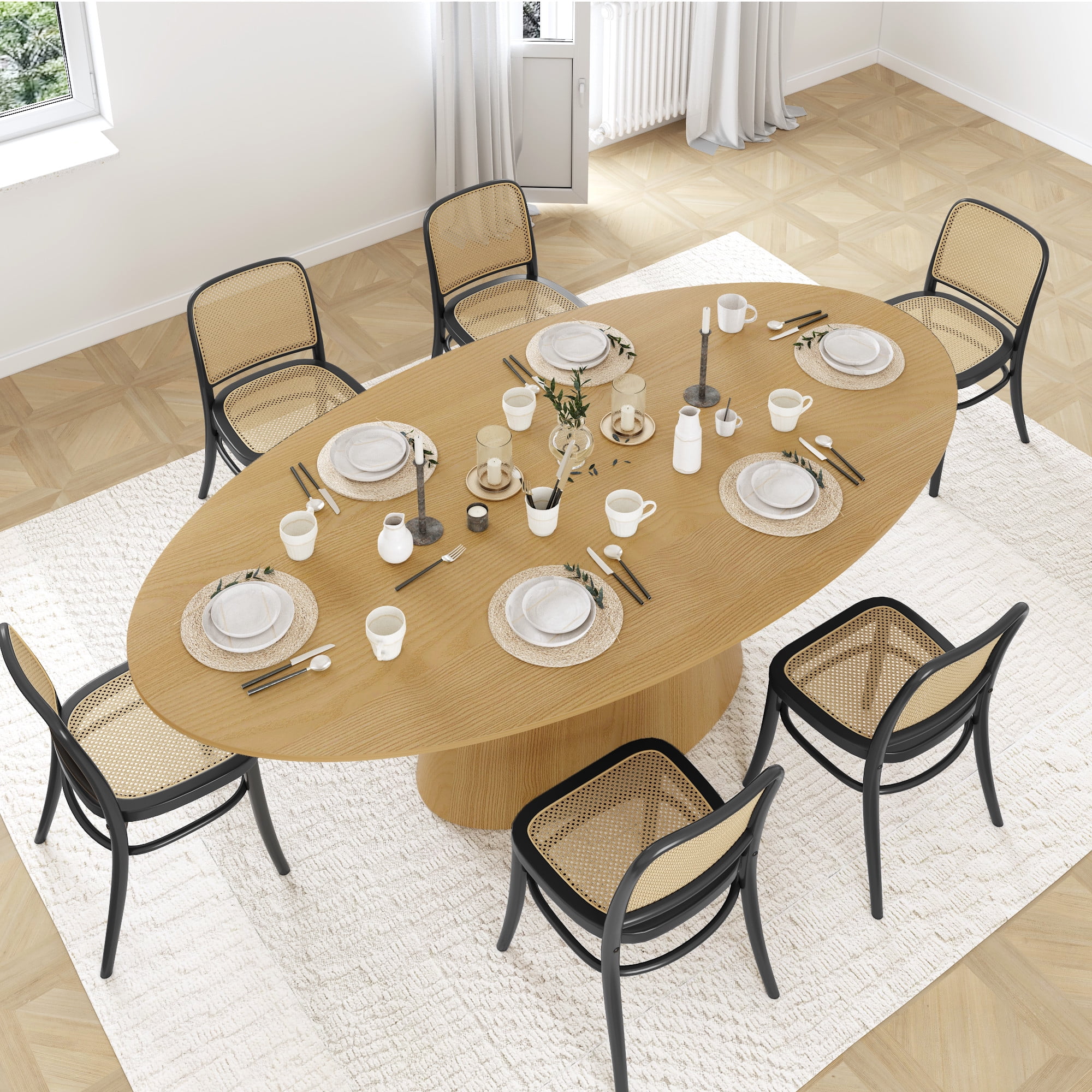 MAYEERTY Natural Wood Oval Dining Table - Rustic Modern Kitchen Table ...