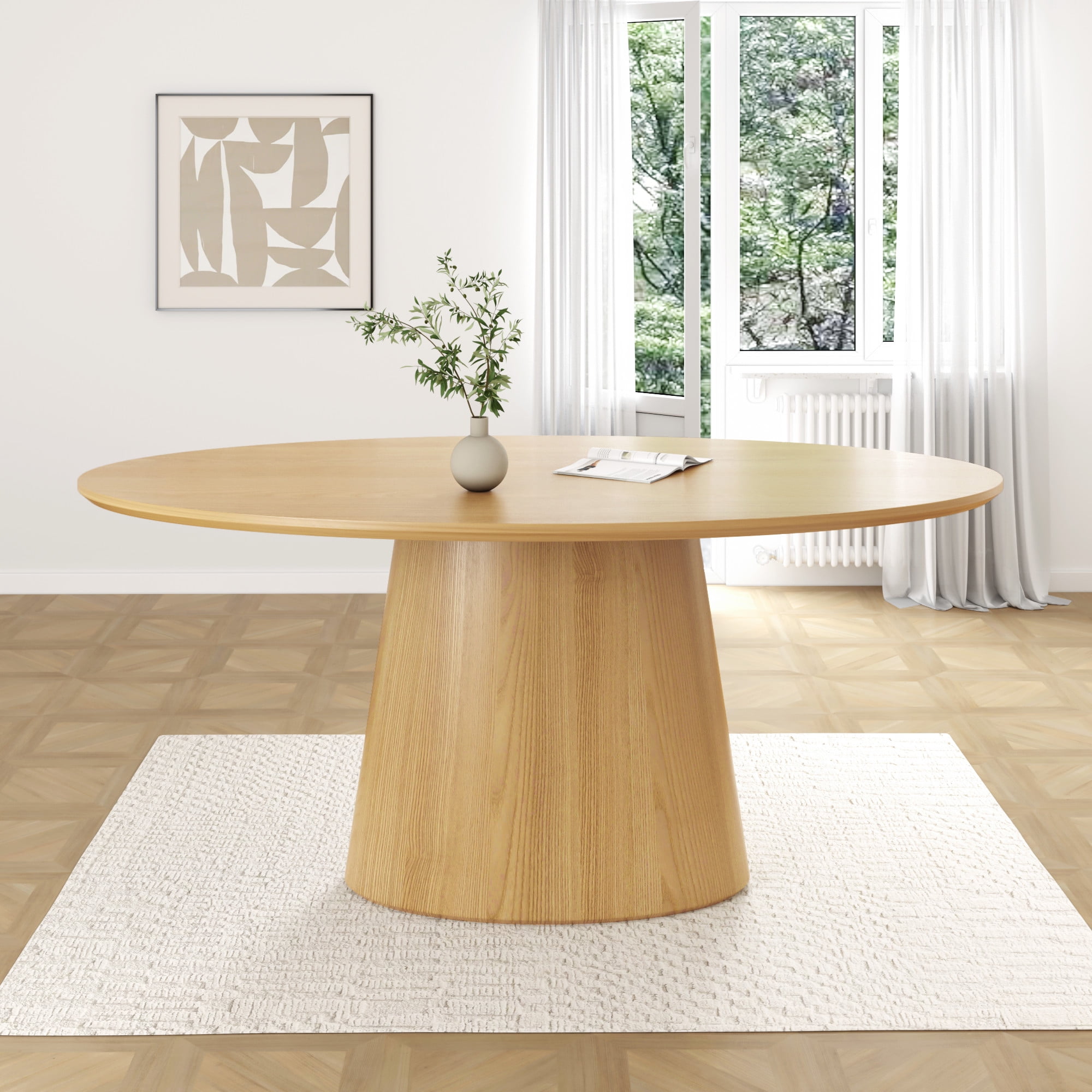 MAYEERTY Natural Wood Oval Dining Table - Rustic Modern Kitchen Table ...