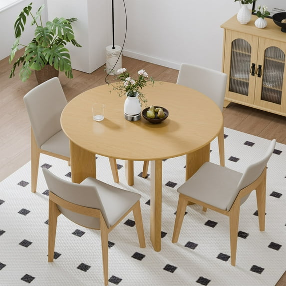 MAYEERTY Natural Wood Round Dining Table with Inclined Legs - Modern ...