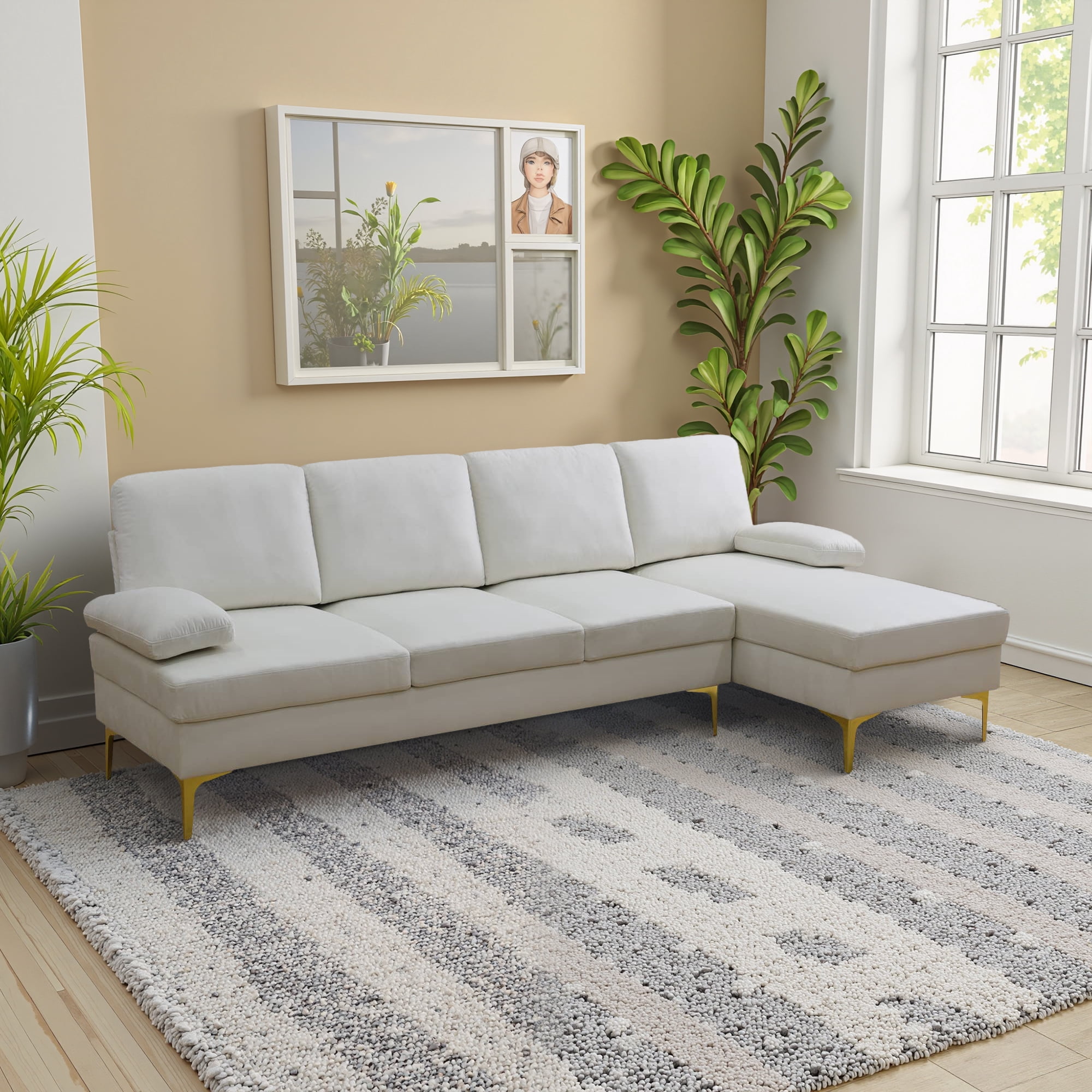 MAYEERTY Off-white Fluffy Fabric 2-Piece Living Room Sofa set - Walmart.com