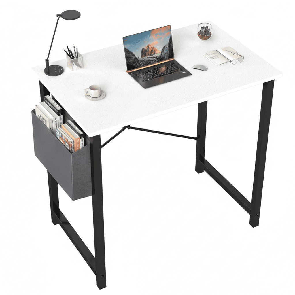 MAYEERTY Office Computer Desk, Fabric Storage Bag, Sturdy Steel Frame & Wooden Tabletop ...