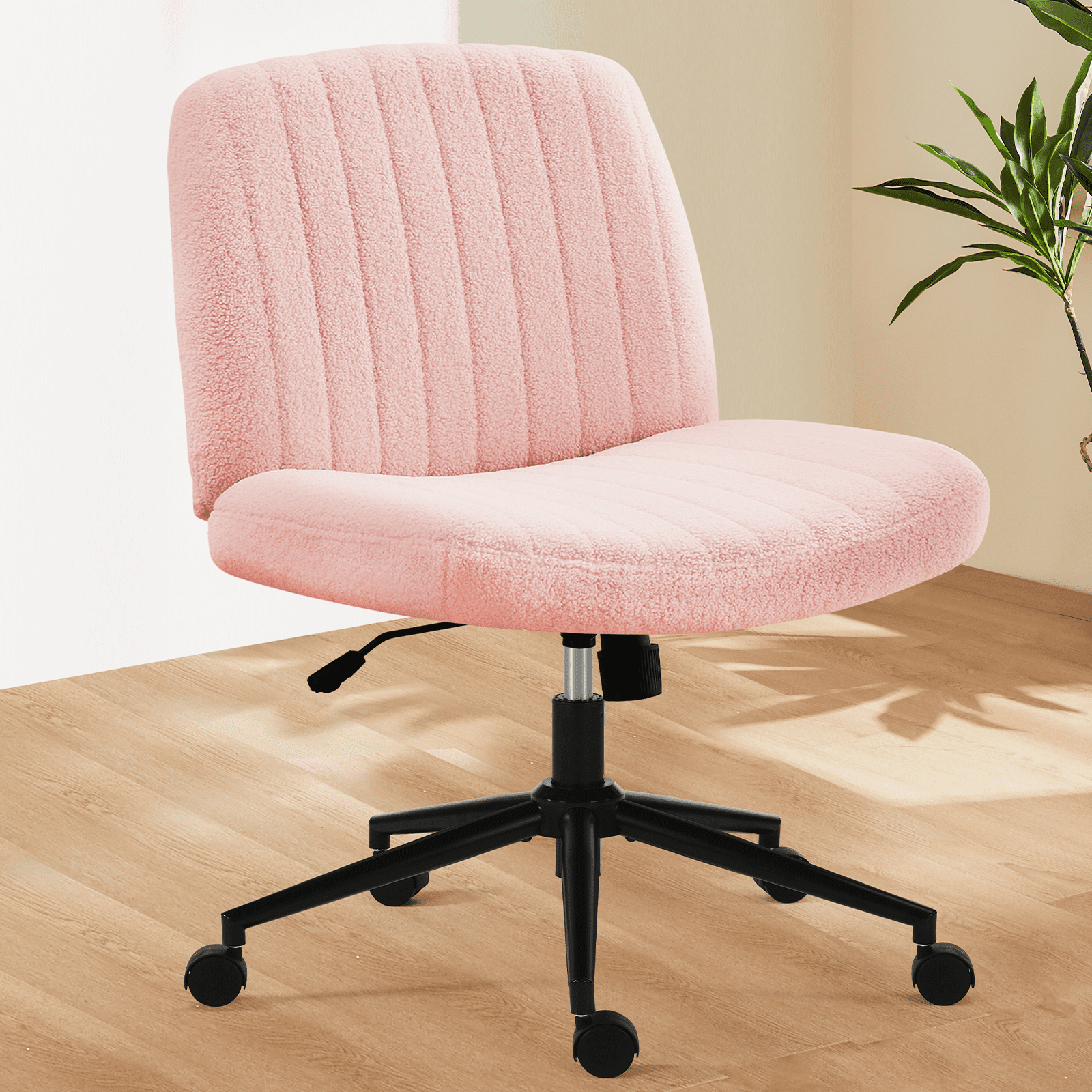 MAYEERTY Office Desk Vanity Chair Cross Legged Armless Swivel Fabric ...