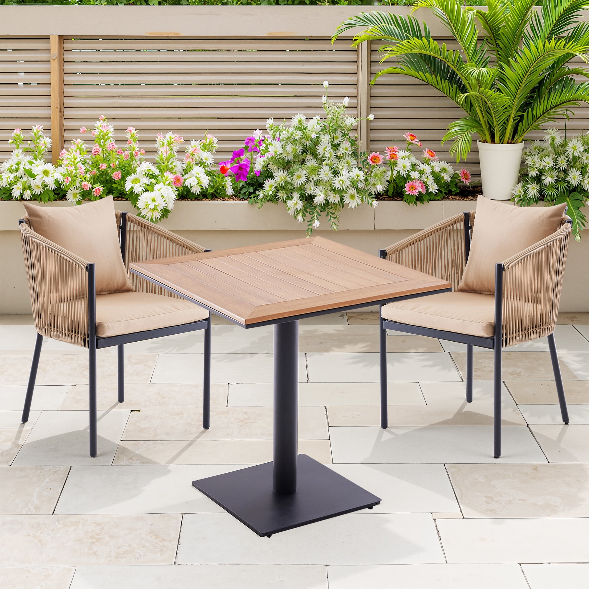 MAYEERTY Outdoor 2-Piece Rattan Patio Dining Set with Cushions for ...