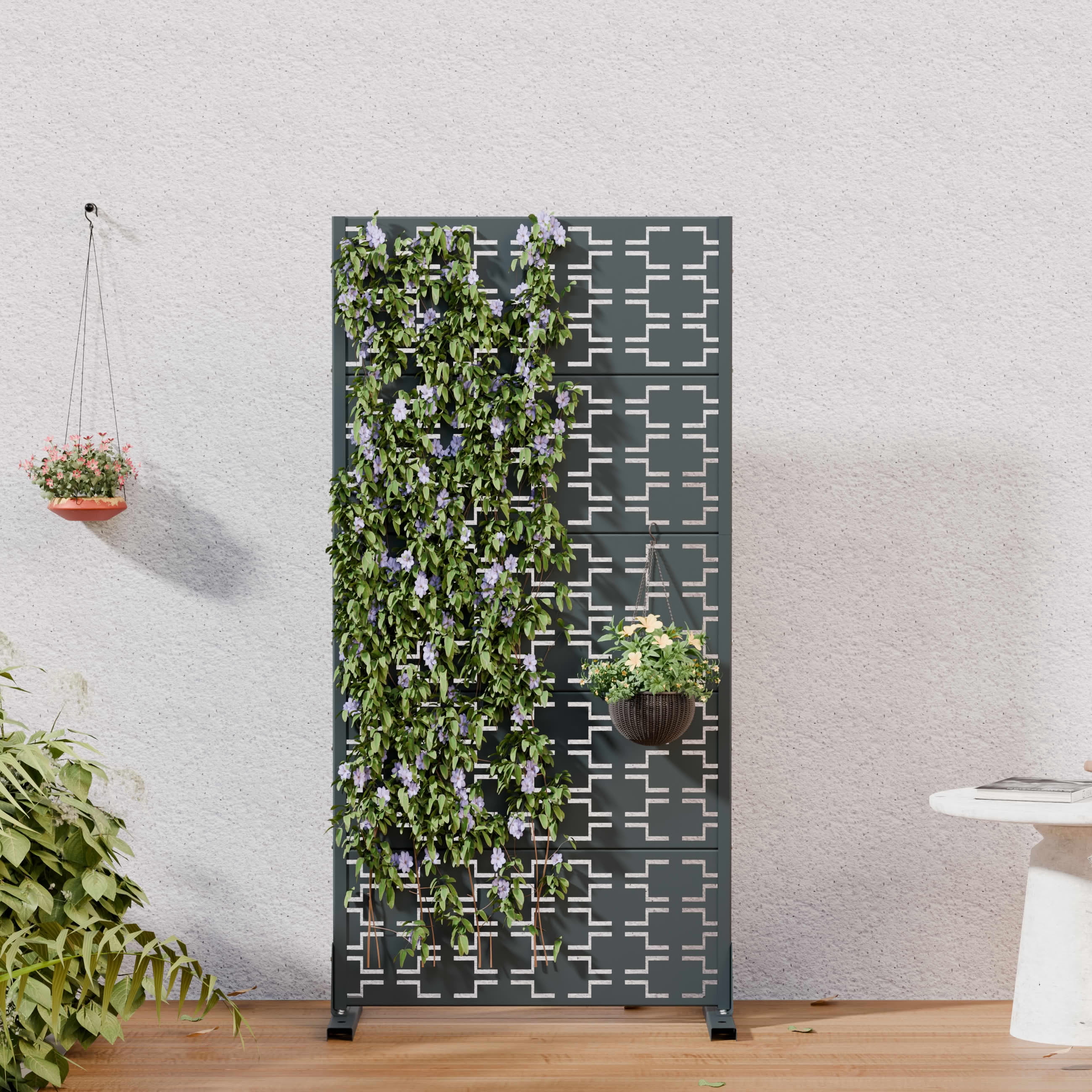 MAYEERTY Outdoor Metal Privacy Screen 5ft Cambrian Rock Gray, 5-Panel ...