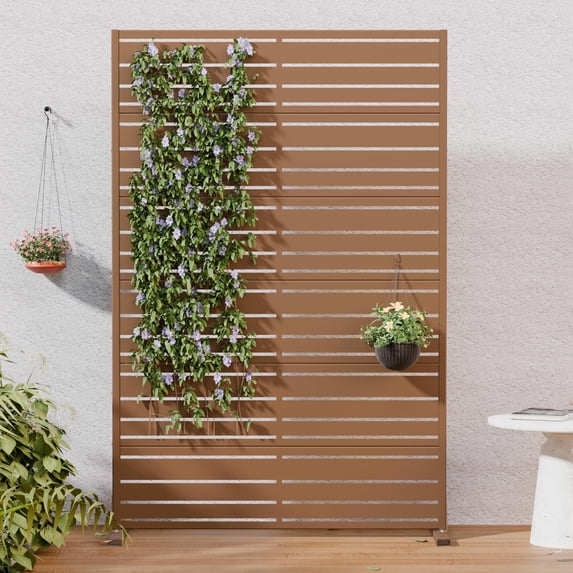 MAYEERTY Outdoor Metal Privacy Screen 6ft × 4ft Brown, 6-Panel Wide ...