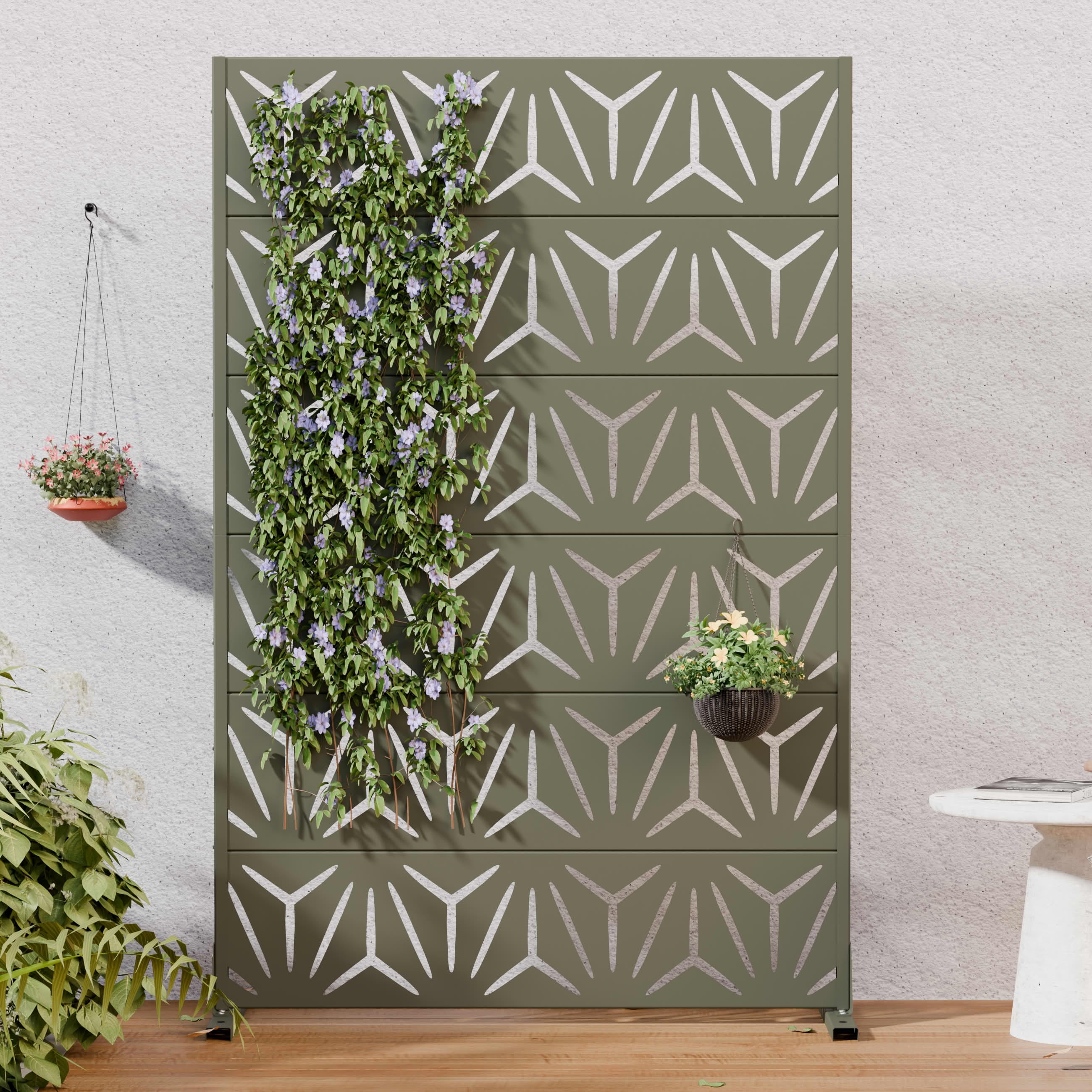 MAYEERTY Outdoor Metal Privacy Screen 6ft × 4ft Olive Gray, 6-Panel ...