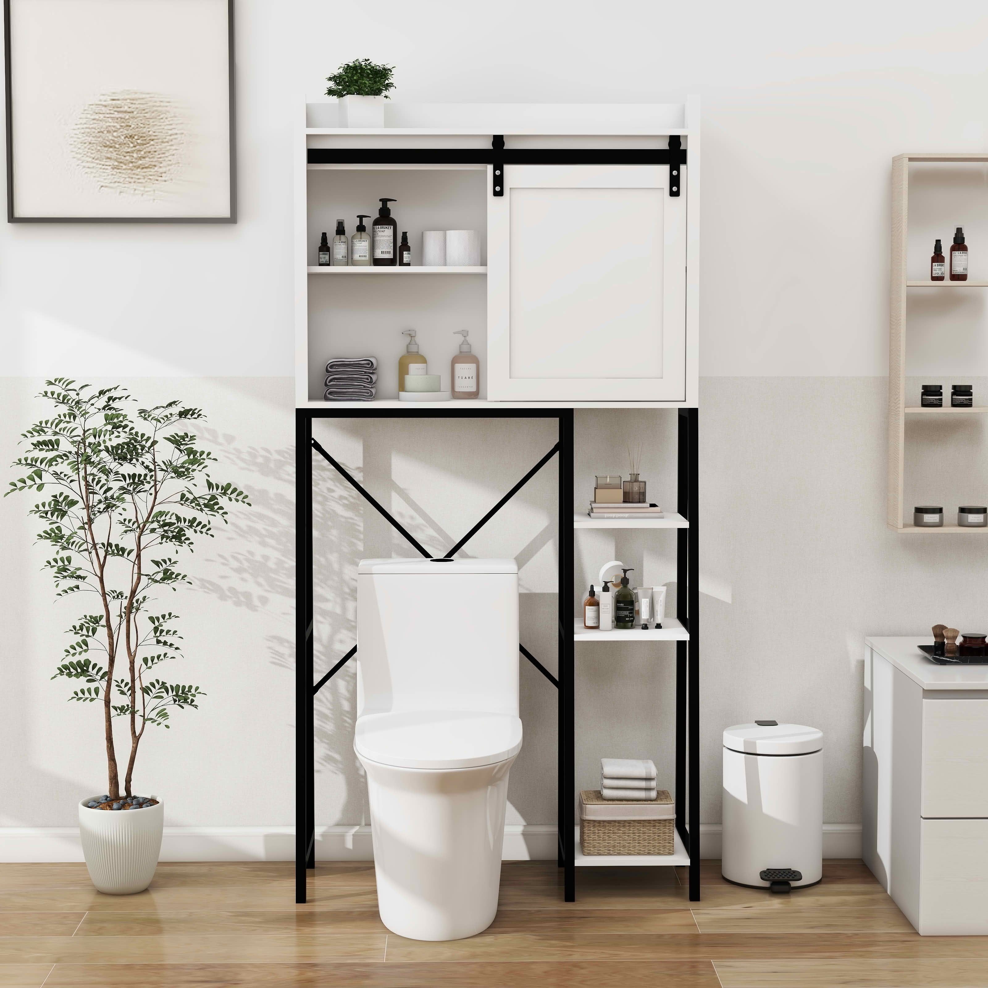 MAYEERTY Over The Toilet Storage Cabinet, Bathroom Shelves with Sliding ...