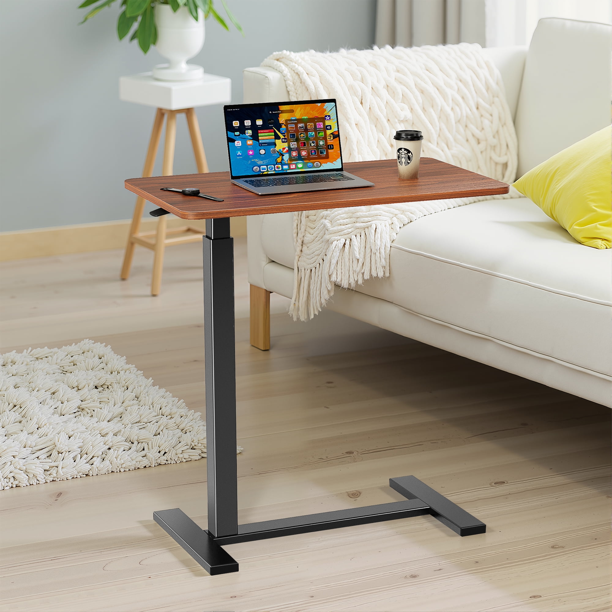 MAYEERTY Overbed Table with Wheels Adjustable Computer Desk Wood End ...