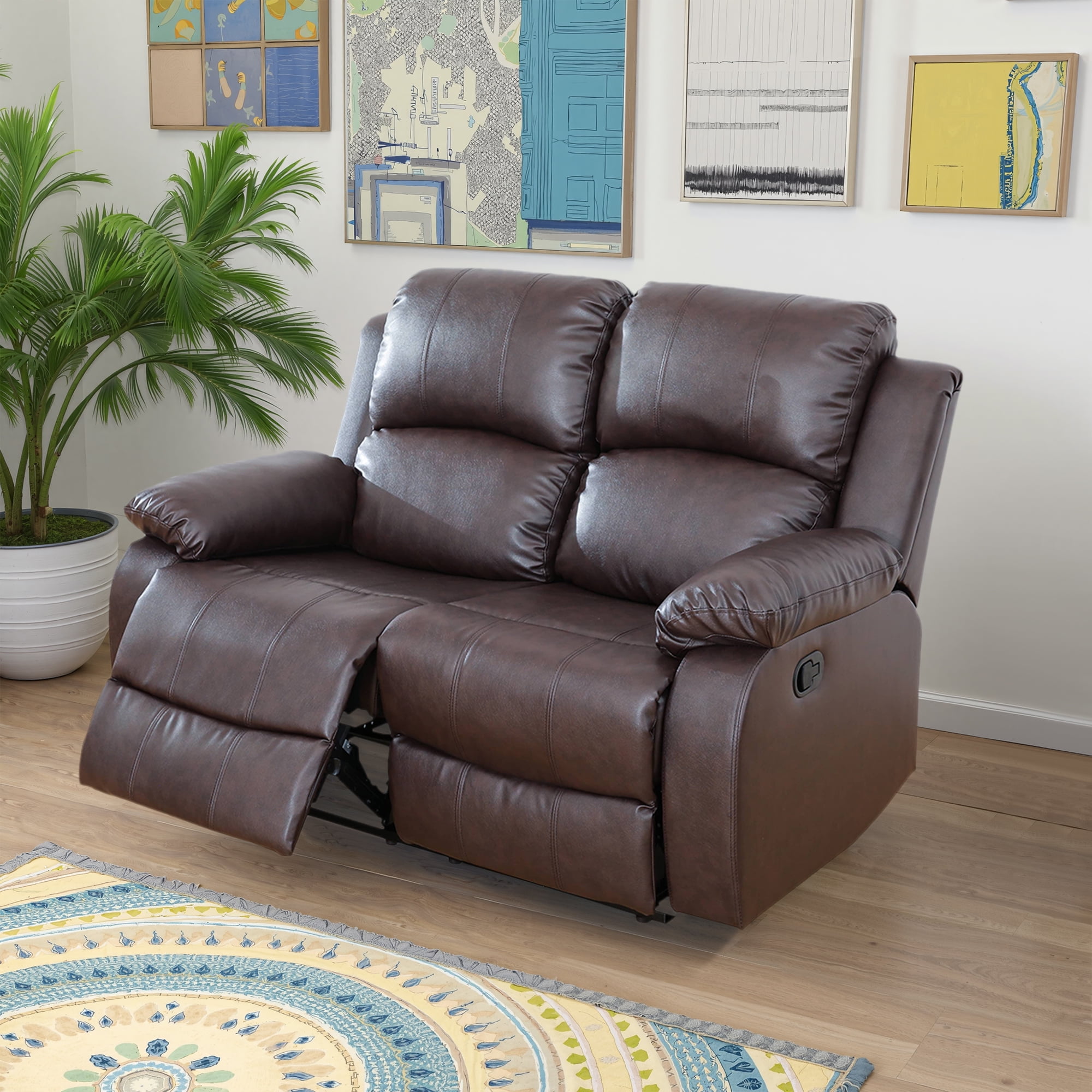 MAYEERTY Power Reclining Loveseat, Breathable Leather Electric 2-Seat ...