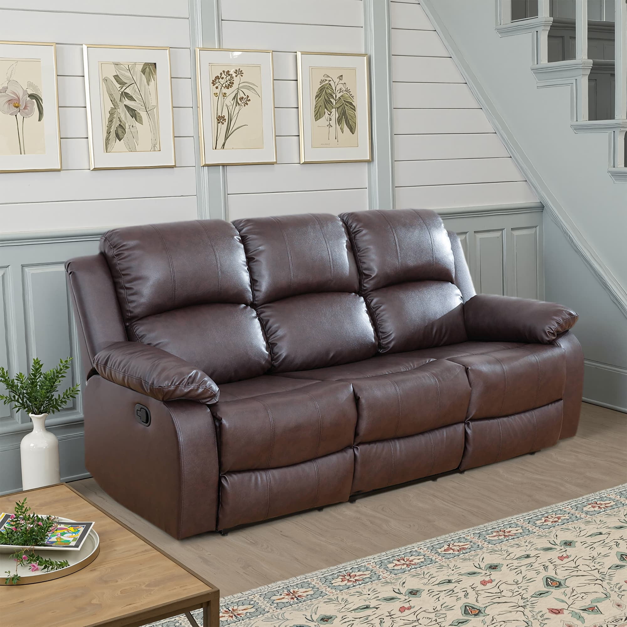 MAYEERTY Power Reclining Sofa, Breathable Leather Electric 3-Seat ...