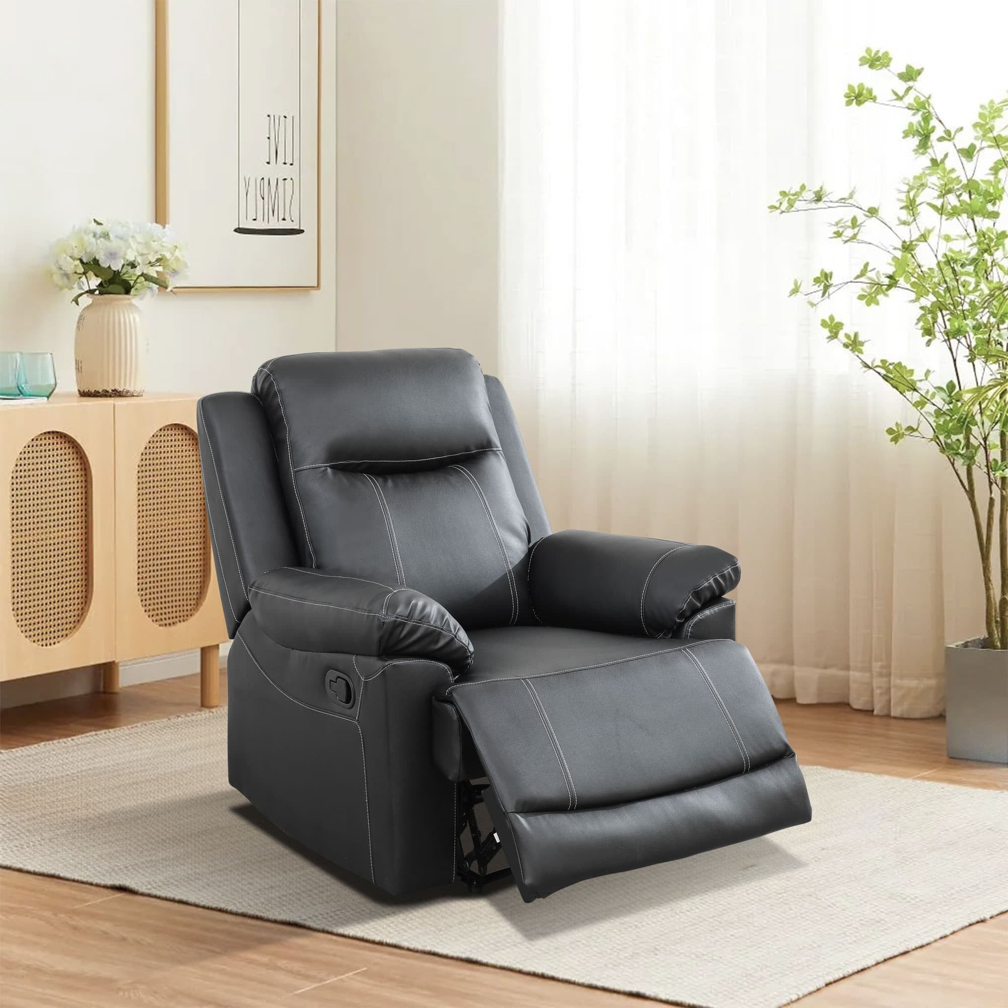 MAYEERTY Recliner Chair, Breathable Semi-PU Leather Reclining Chair ...