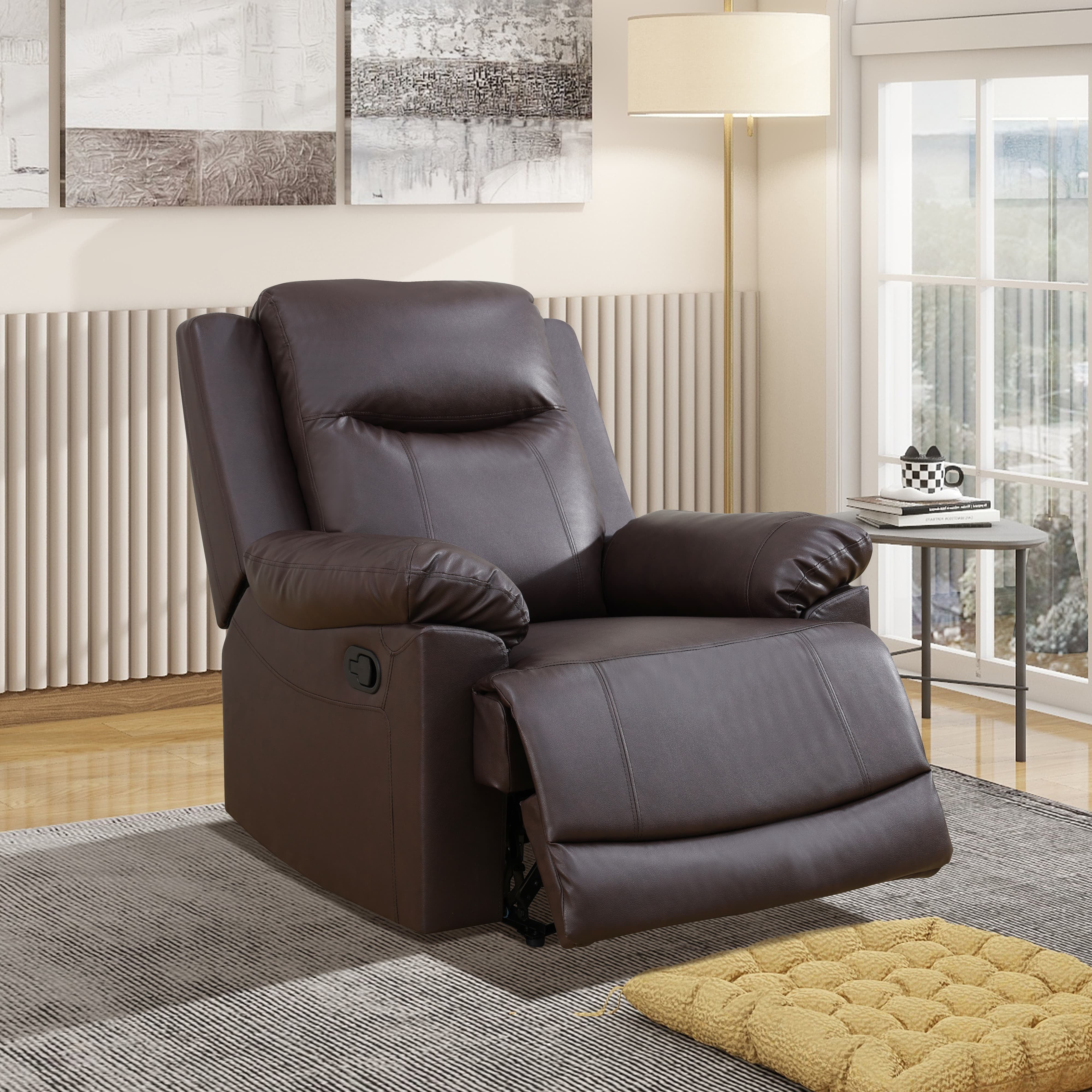 MAYEERTY Recliner Chair, Breathable Semi-PU Leather Reclining Chair ...