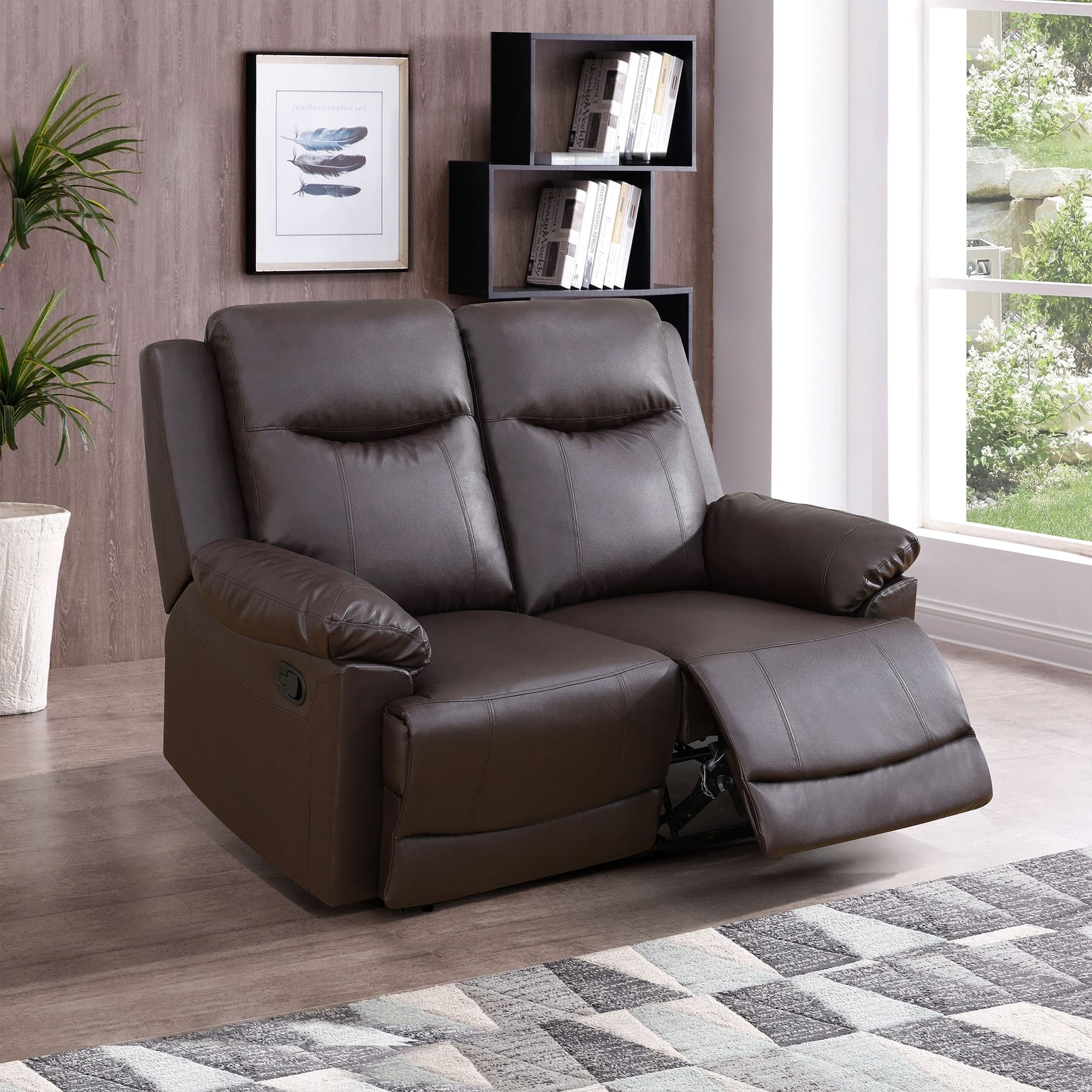 MAYEERTY Reclining Loveseat, 2-Seat Breathable Semi-PU Leather Recliner ...