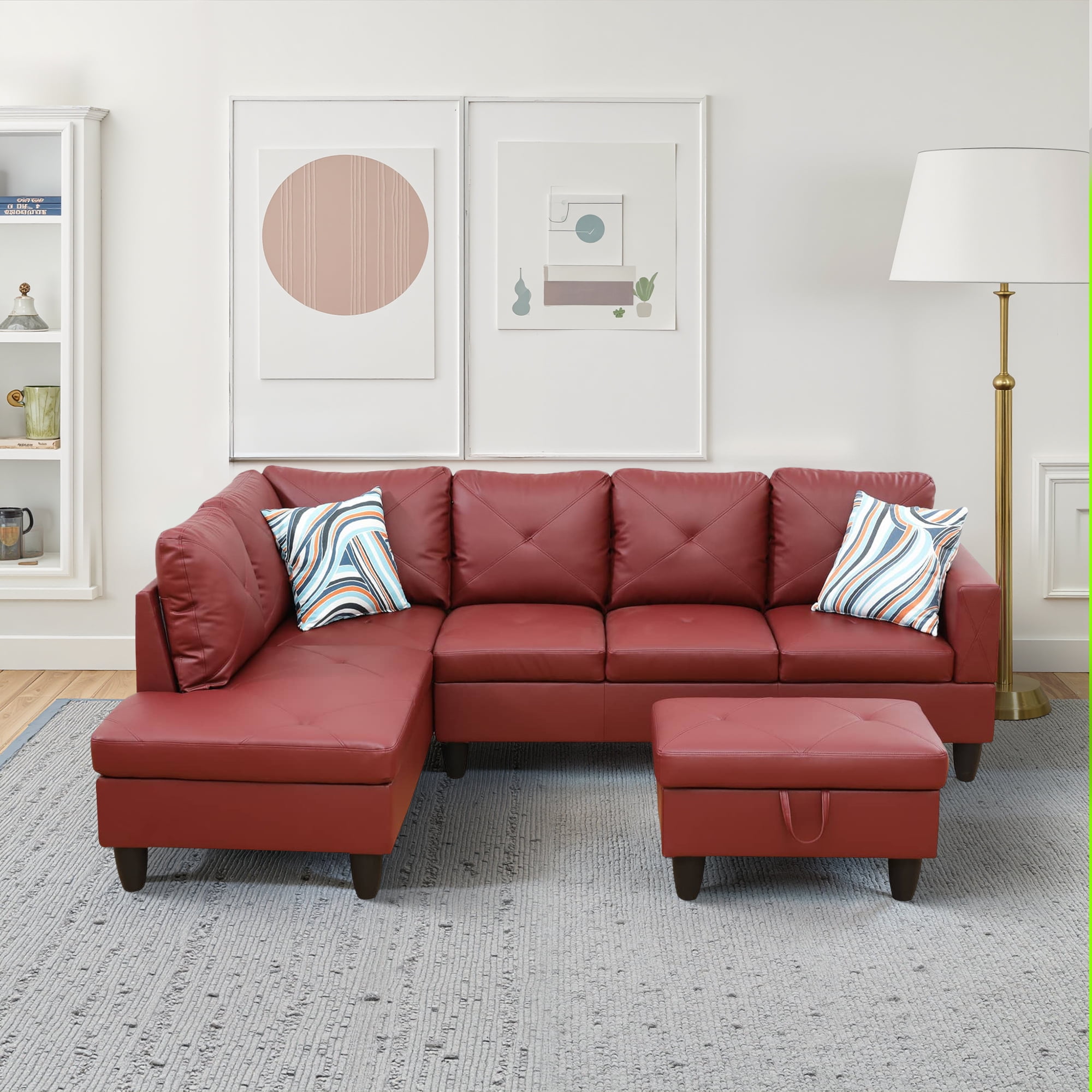 MAYEERTY Faux Leather 3-Piece Couch Living Room Sofa Set，Red - Walmart.com