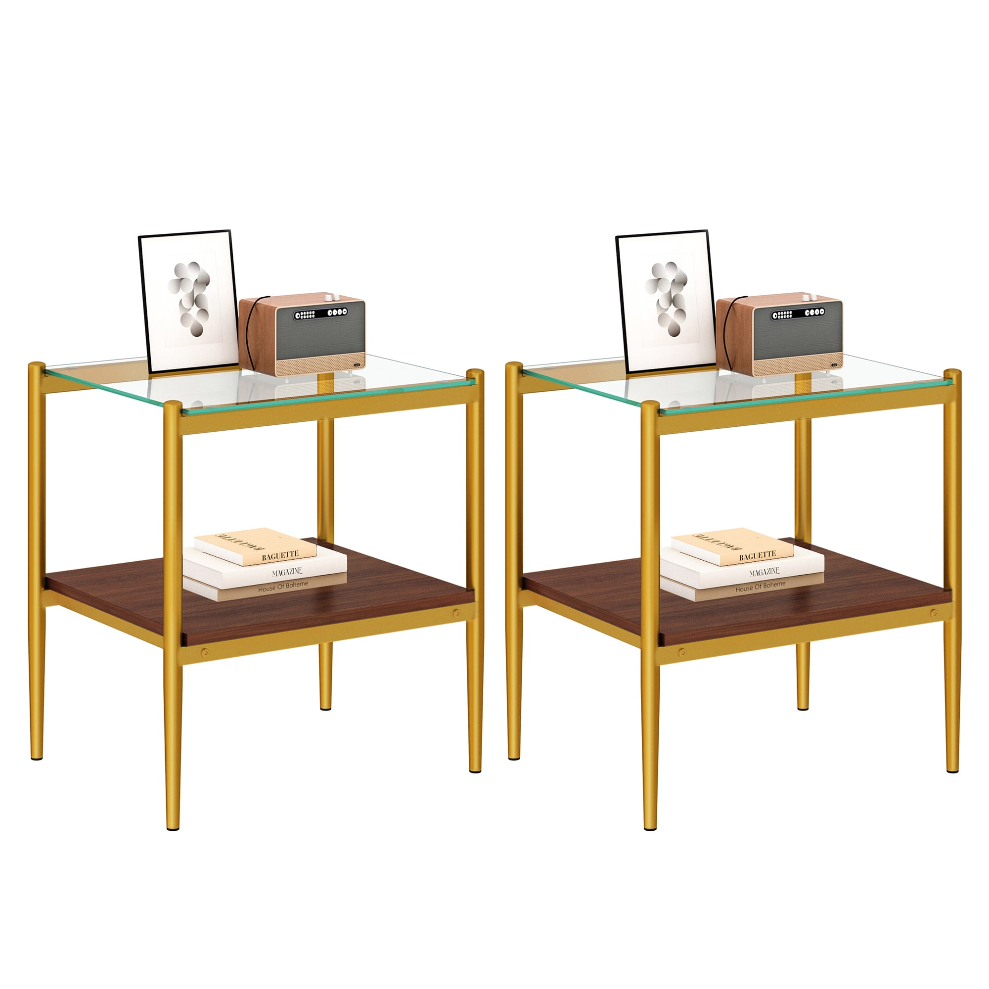 MAYEERTY Set of 2 Rectangle End Tables with Transparent Tempered Glass ...