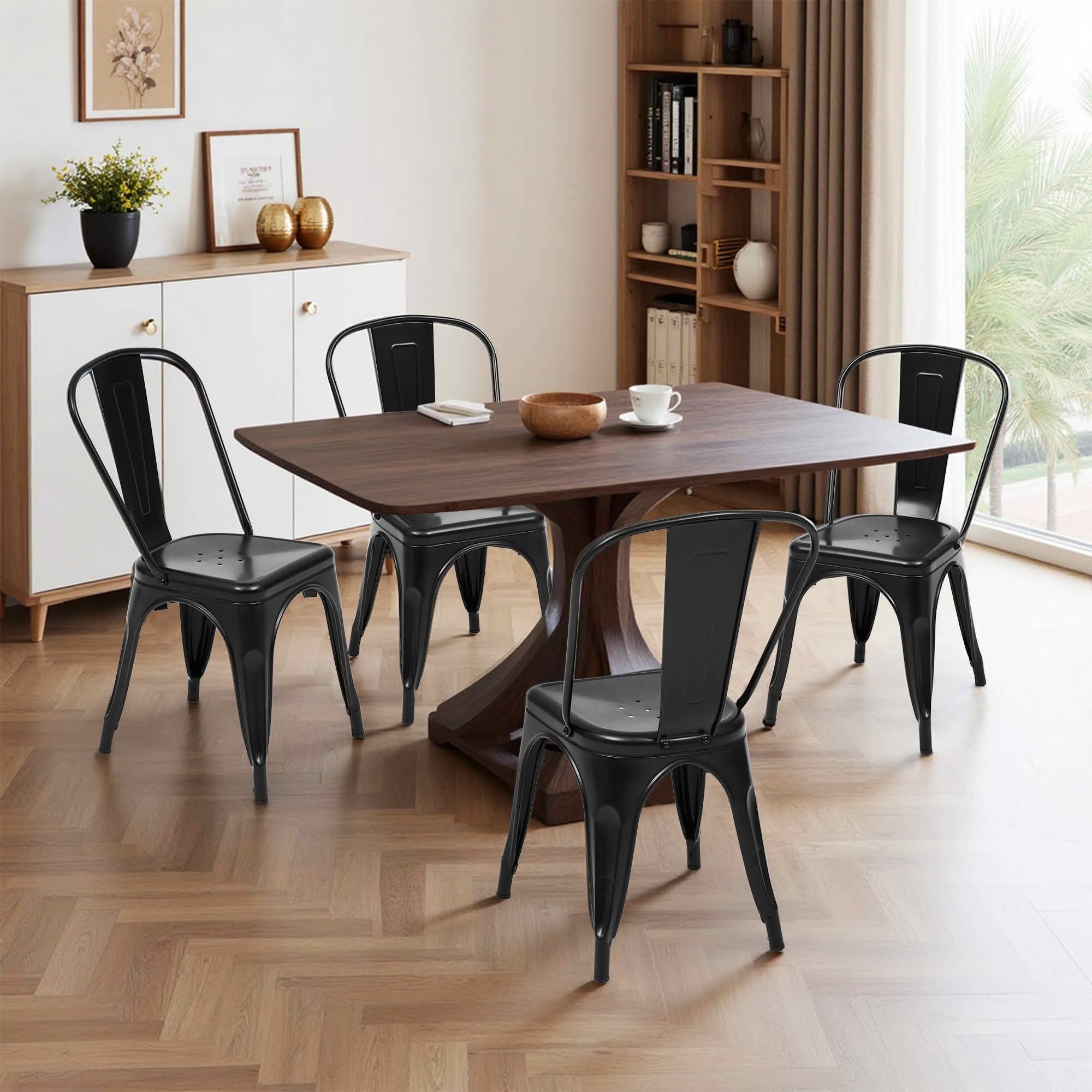 MAYEERTY Set of 4 Metal Dining Chairs Stackable Industrial Style 300LBS ...