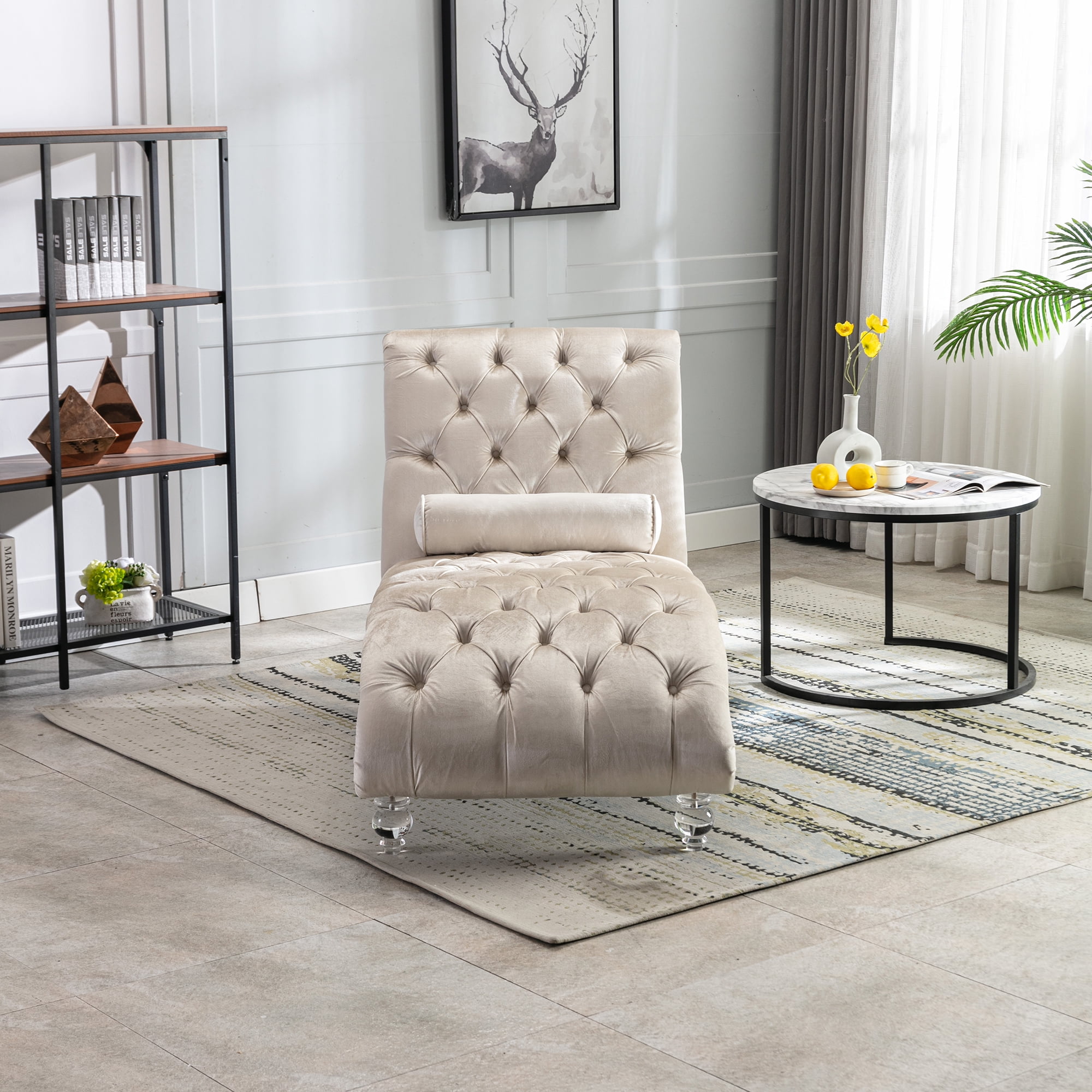 MAYEERTY Velvet Chaise Lounge Indoor,Button-Tufted Upholstered Chaise ...