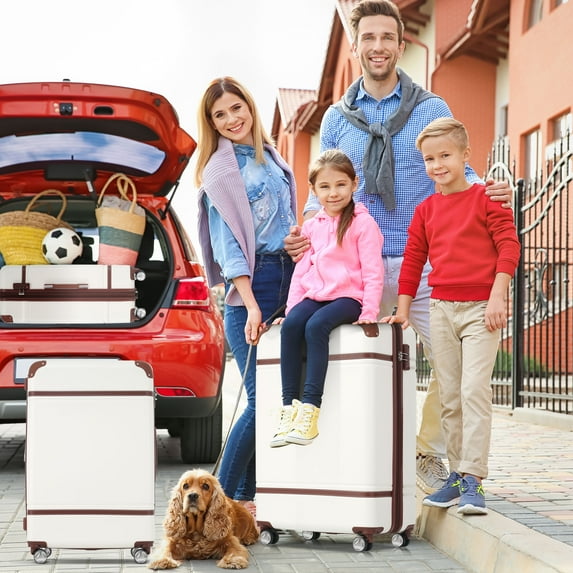 MAYEERTY Vintage 4-Piece Luggage Set - 20"+24"+28" Expandable Hardside ...