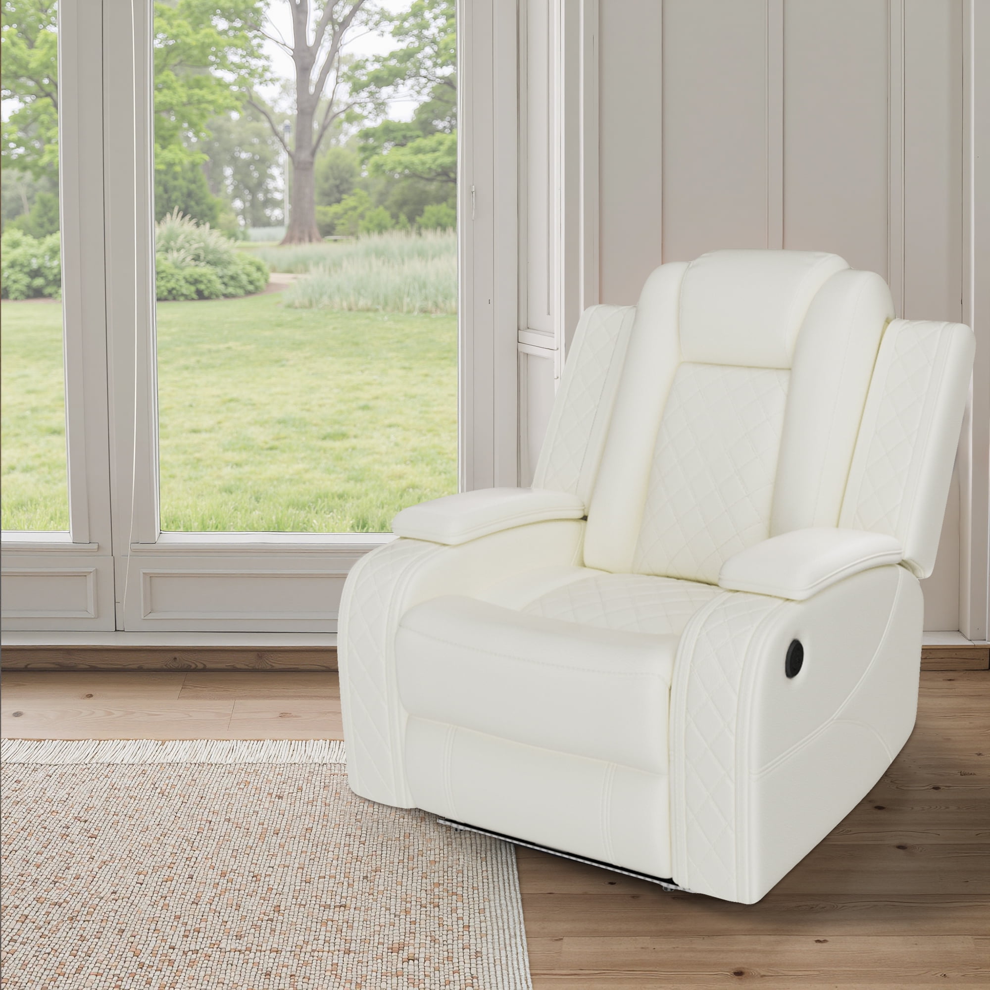 MAYEERTY White Breathing Leather 3-Piece Living Room Recliner Chair ...