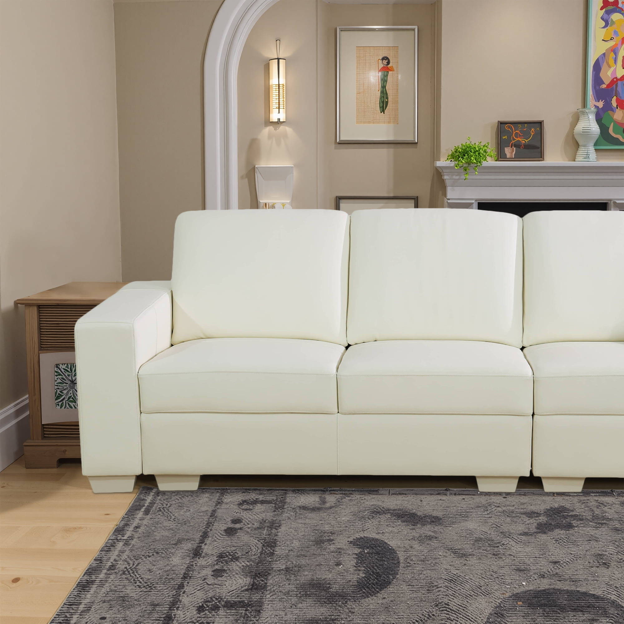 MAYEERTY 97" Modern Genuine Cow Leather 3-Piece Loveseat Sofa Sectional ...