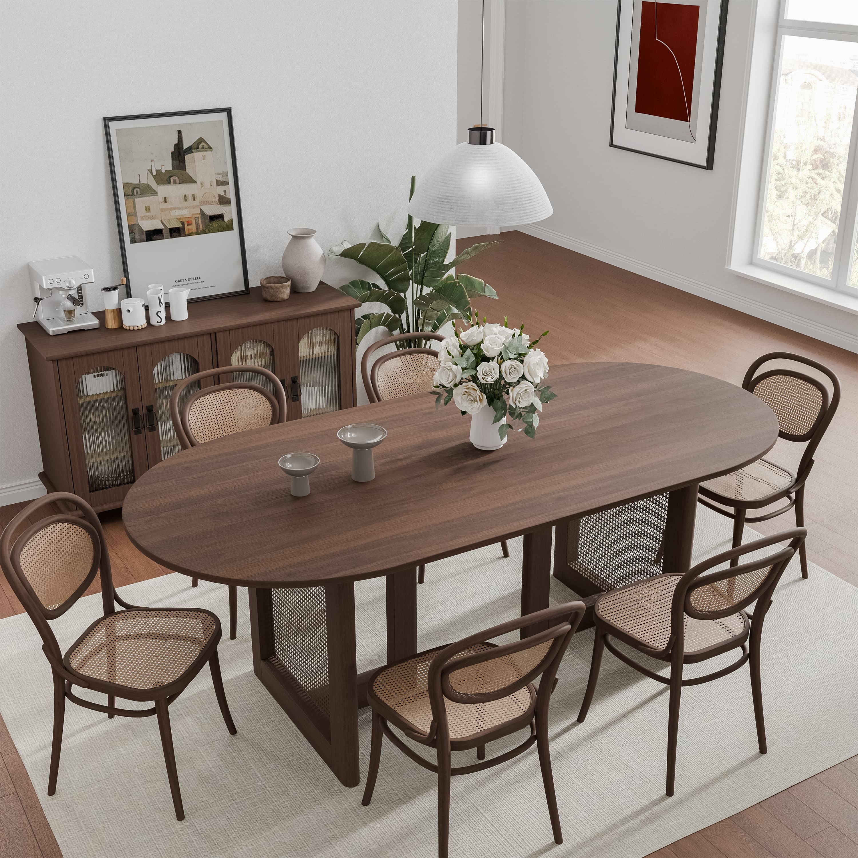 MAYEERTY Wood Oval Dining Table, Mid-Century Modern Dining Table with ...