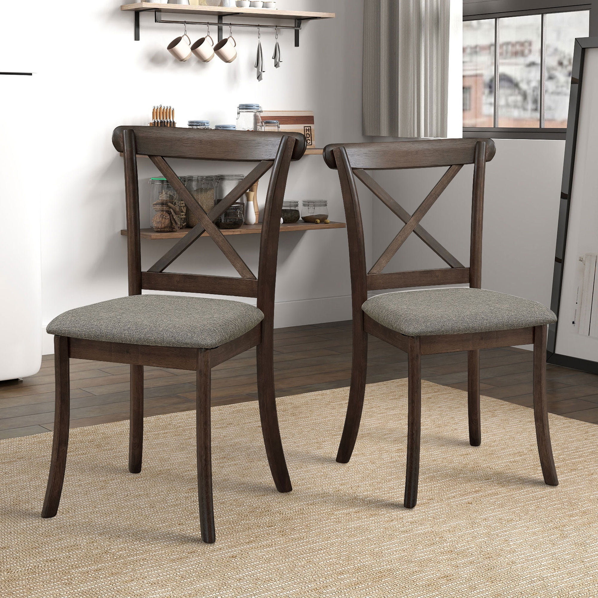 MAYEERTY Wooden X-Back Dining Chairs Set of 2, Modern Fabric ...
