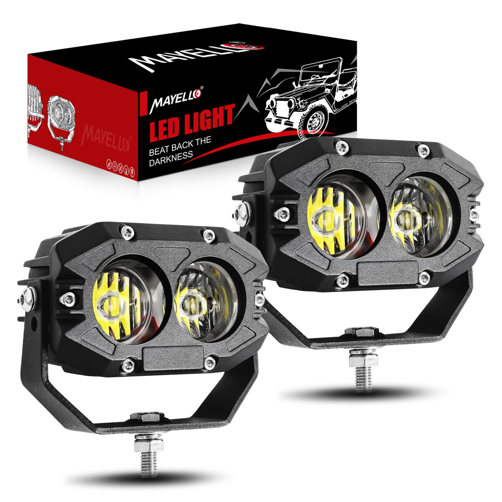 MAYELLO Led Pods 4Inch DHF10 Led Light Pods 60W Flood Beam Led Off Road ...