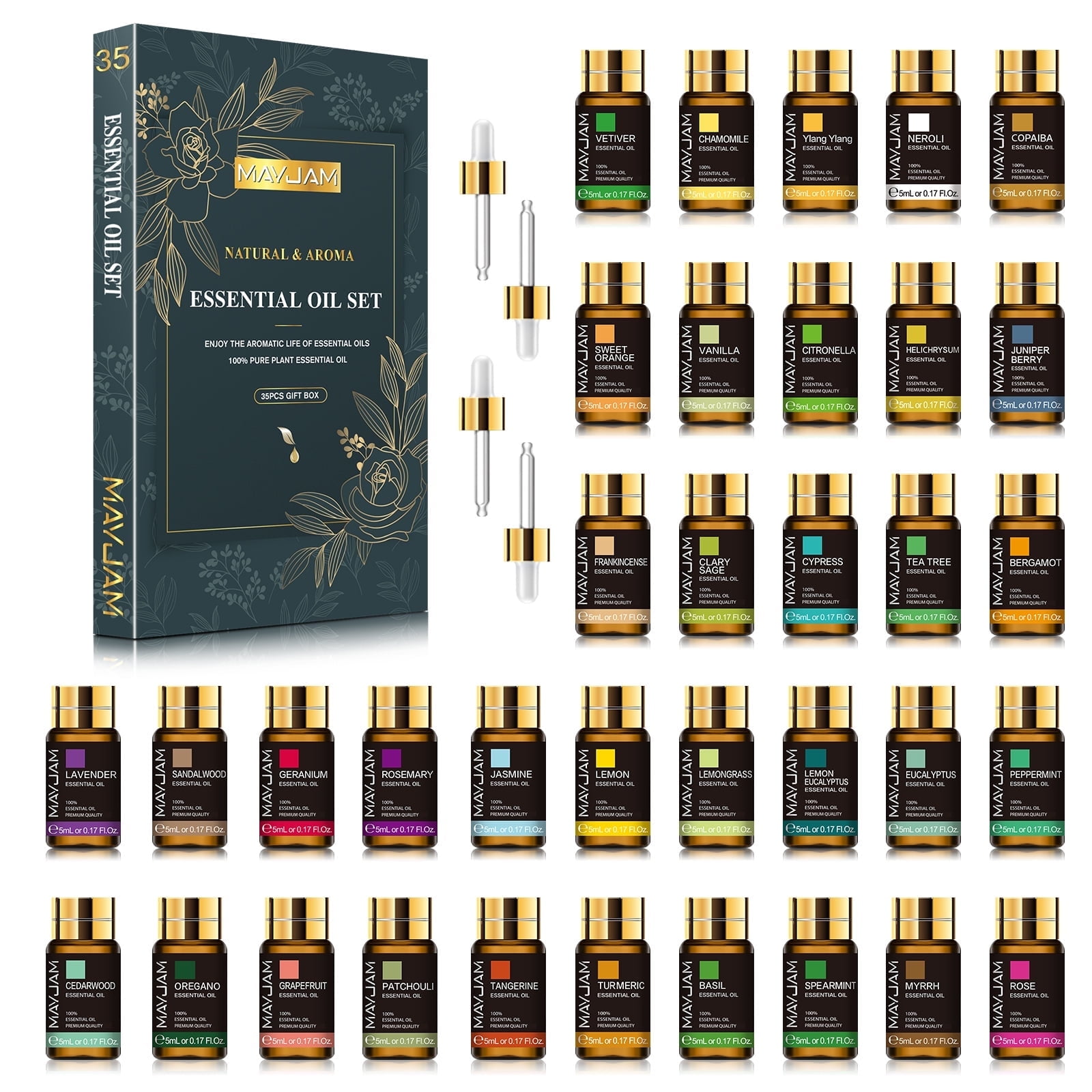 MAYJAM 35x5ml Pure Essential Oils Set, Aromatherapy, Diffusers, Candle ...