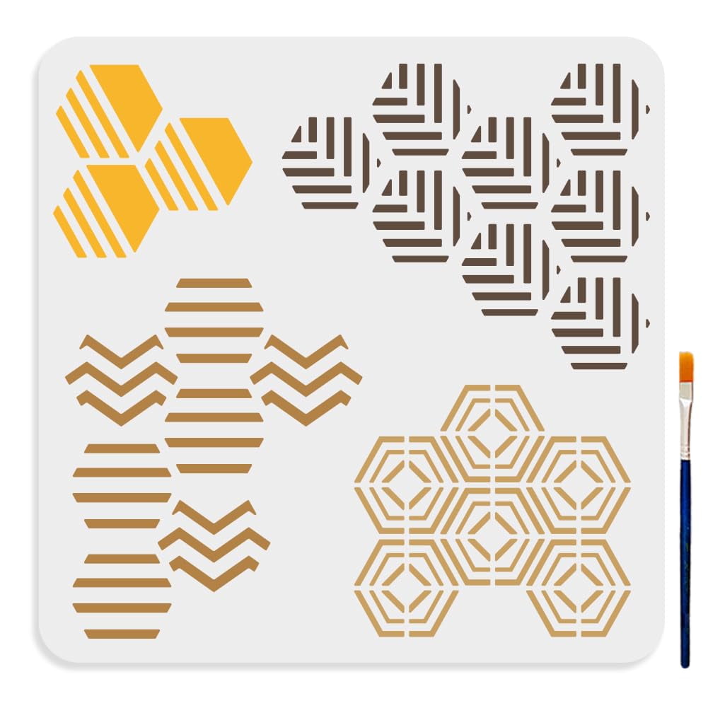 MAYJOYDIY 4 Styles Geometric Honeycomb Stencils 118118inch Honeycomb ...