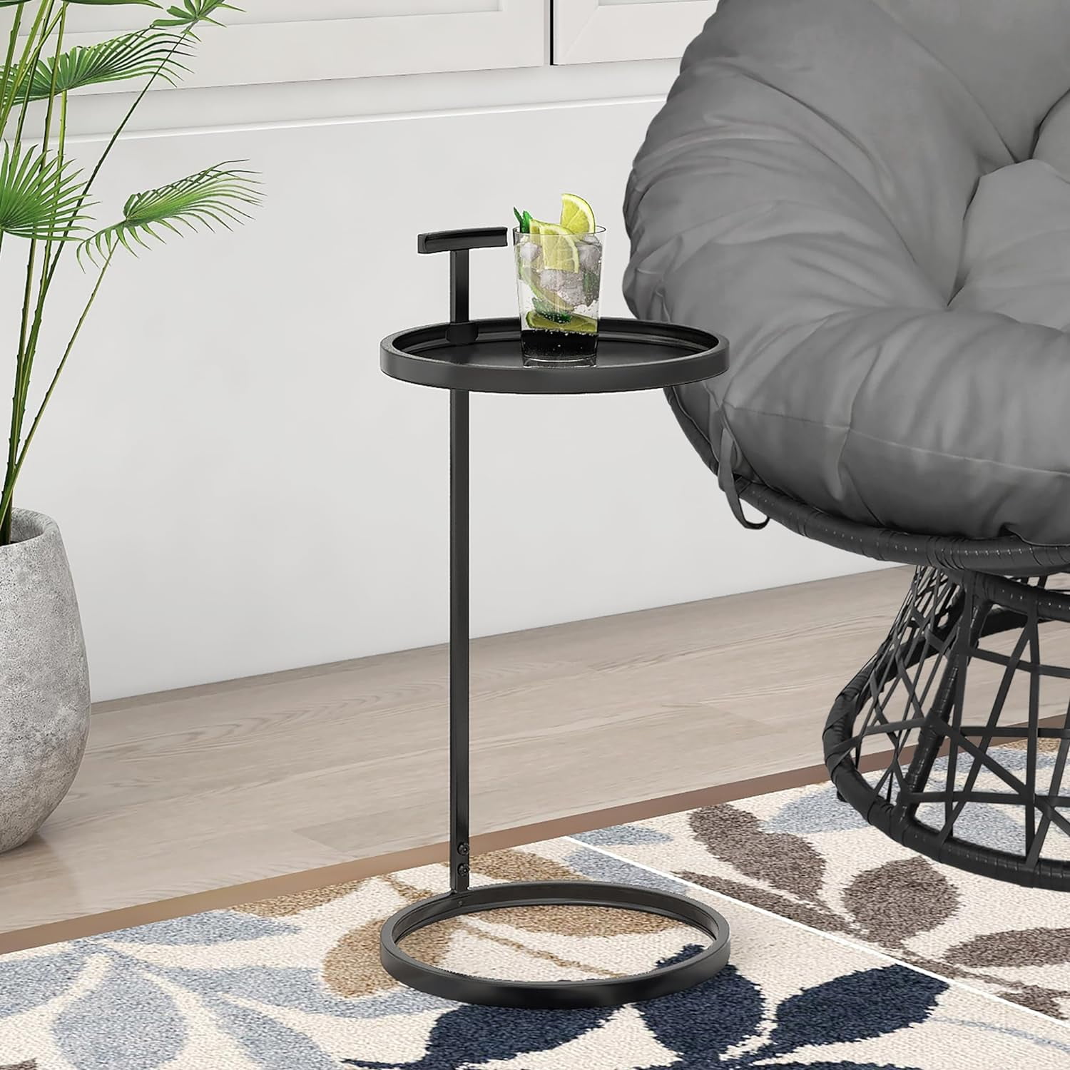 MAYPEX 12" C Shaped End Table Round Metal End Table with Handle, Side ...