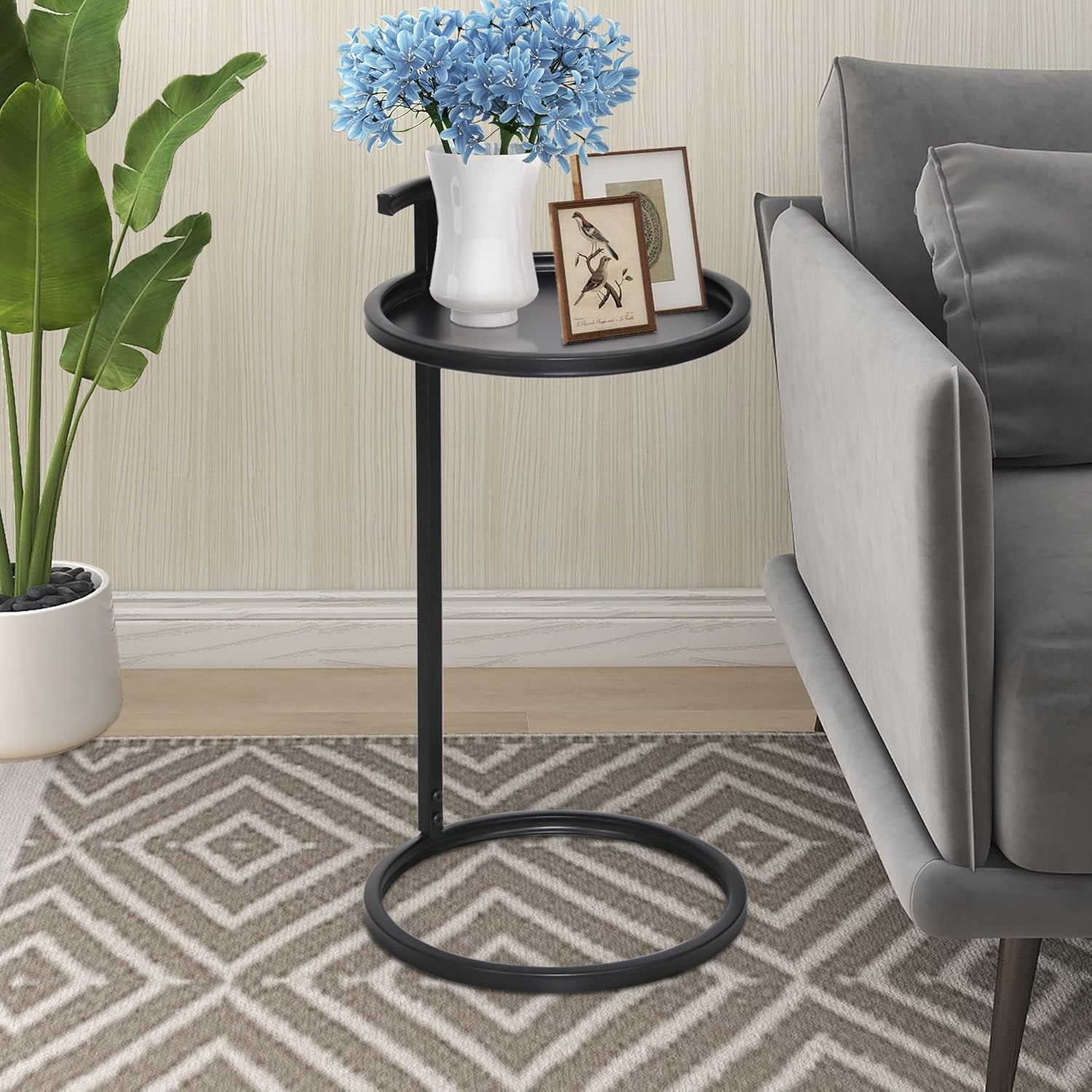 MAYPEX 14" C Shaped End Table Round Metal End Table with Handle, Side ...