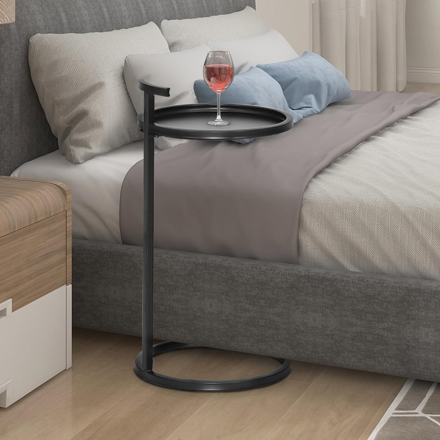 MAYPEX 14" C Shaped End Table Round Metal End Table with Handle, Side ...