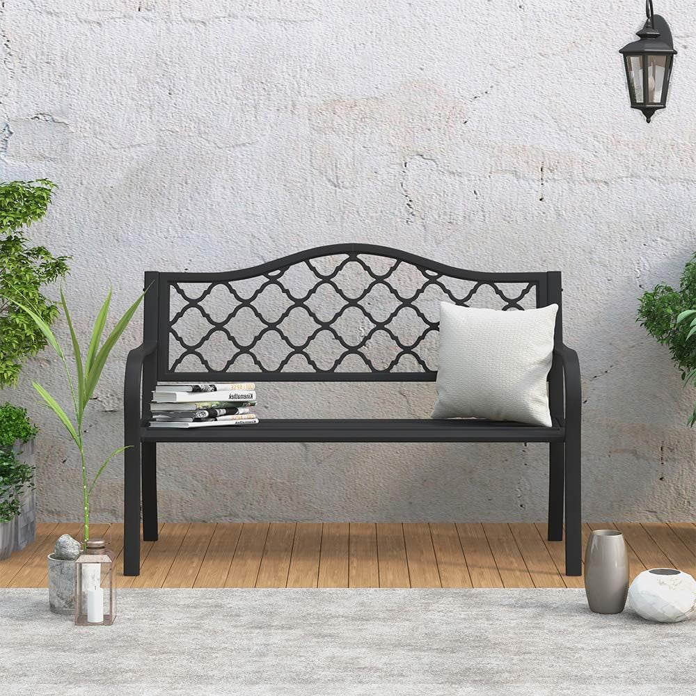 MAYPEX 4.1 Ft Steel Cross Hatch Pattern Garden Bench Patio Chair Yard ...