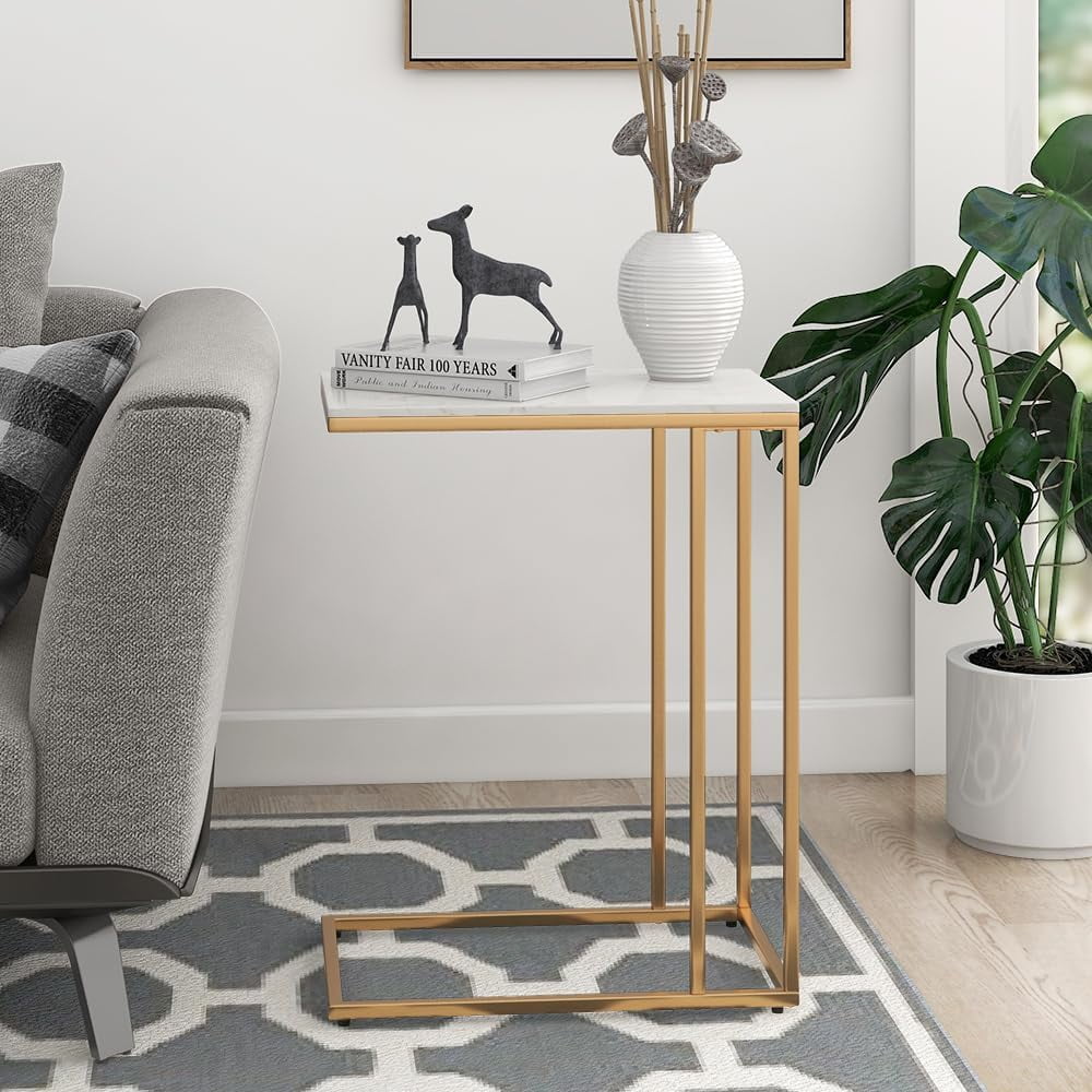 MAYPEX End Table Marble Top C Table, Side Tables for Sofa, C Table ...