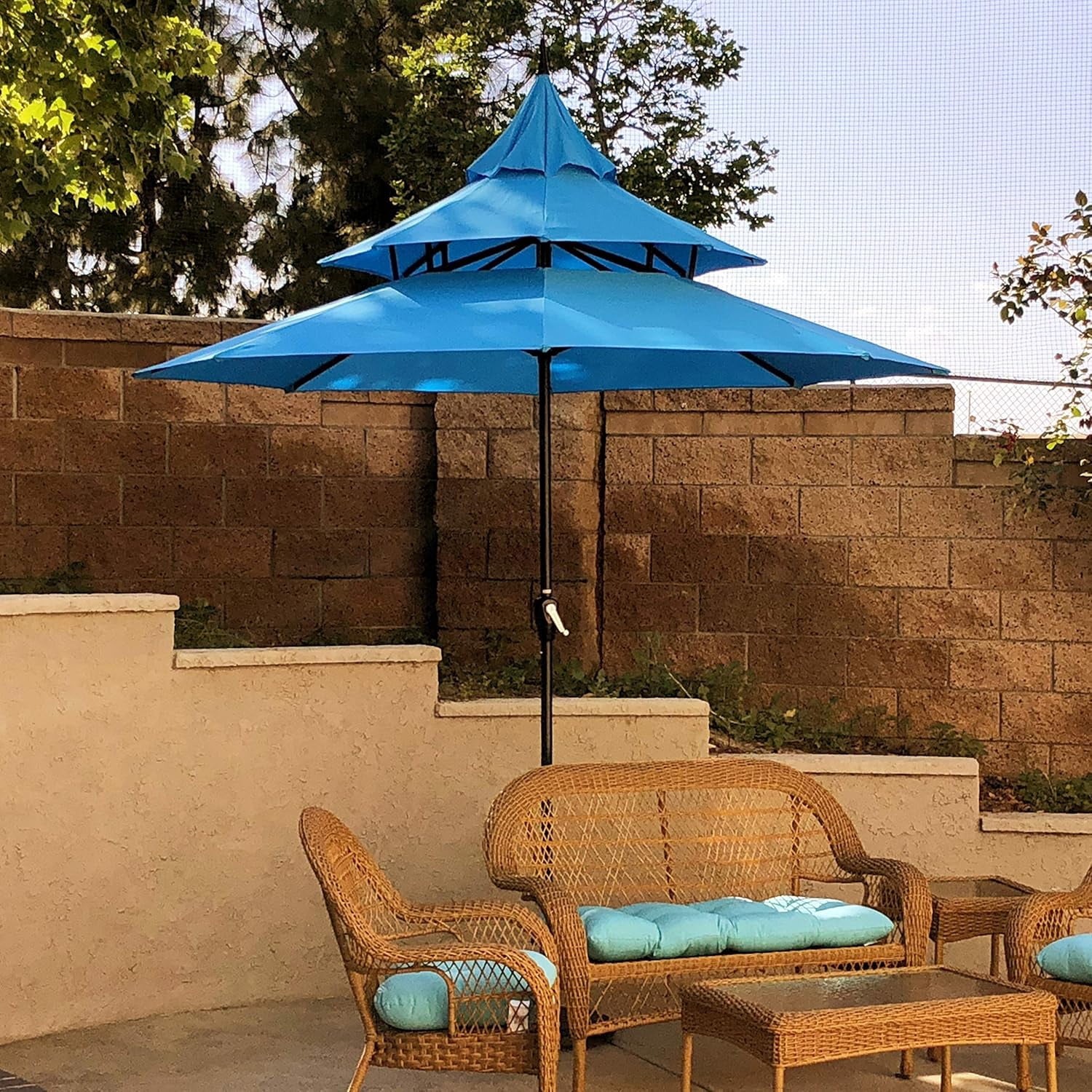 MAYPEX Outdoor 9 Ft Pagoda Patio Umbrella with Crank Patio 3 Tier ...