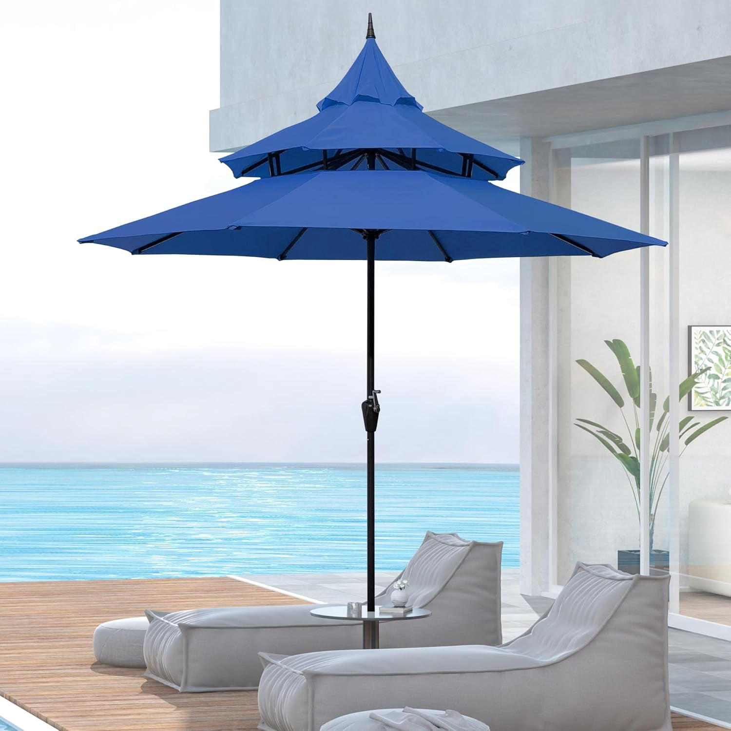 MAYPEX Outdoor 9 Ft Pagoda Umbrella Patio Umbrella with Crank Outdoor 3 ...