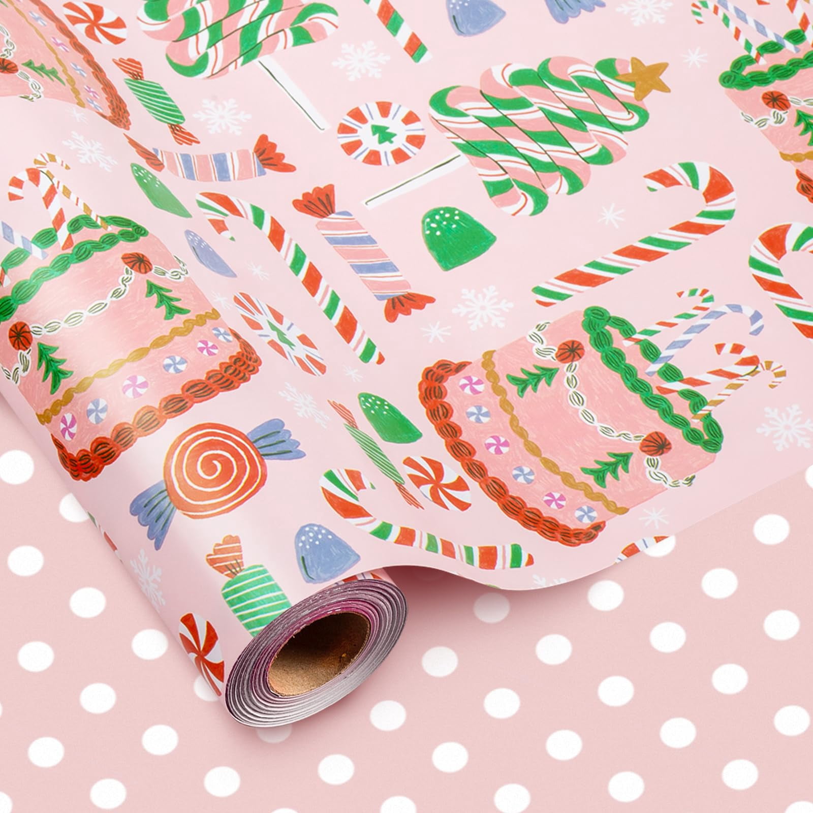 MAYPLUSS Girls Pink Wrapping KEF16 Paper Roll, Pastel Wrapping Paper w ...