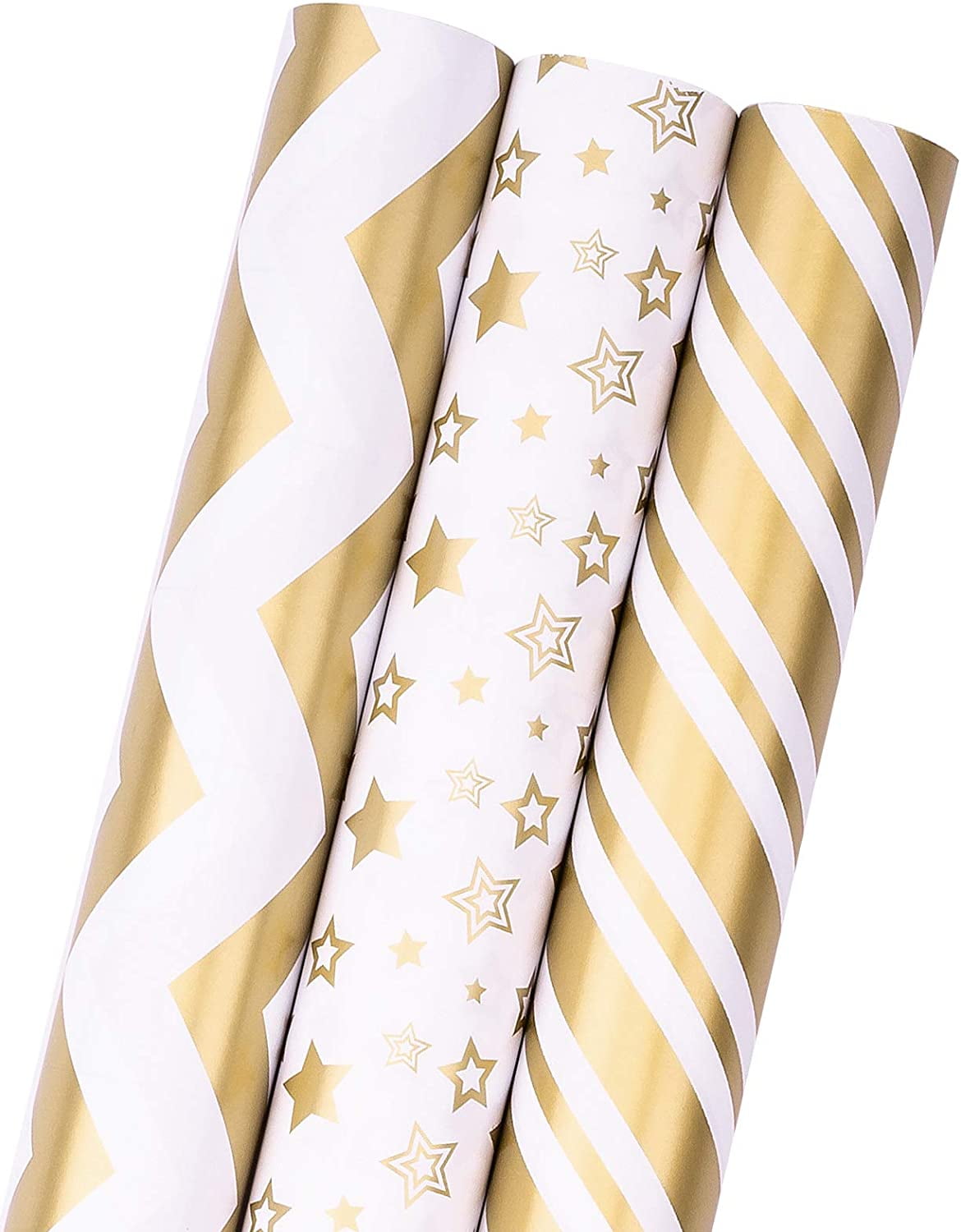 MAYPLUSS Premium Gold Print Wrapping Paper Roll - Mini Roll 17x120 inch ...