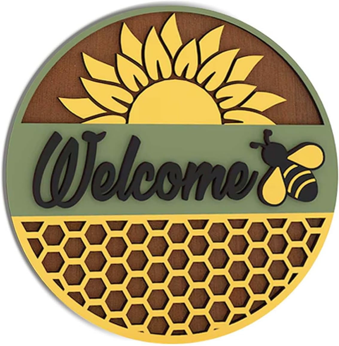 MAYUJIAASE Bumble Bee Welcome Sign Round Wooden Door Hanger for Front ...