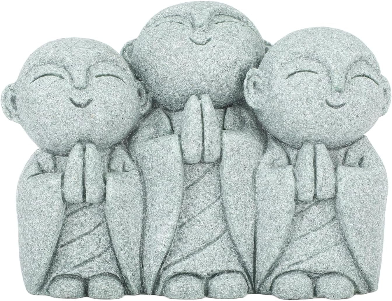 MAYUJIAASE Mini Monk Buddha Statue - 3 Miniature Green Sandstone Monks ...