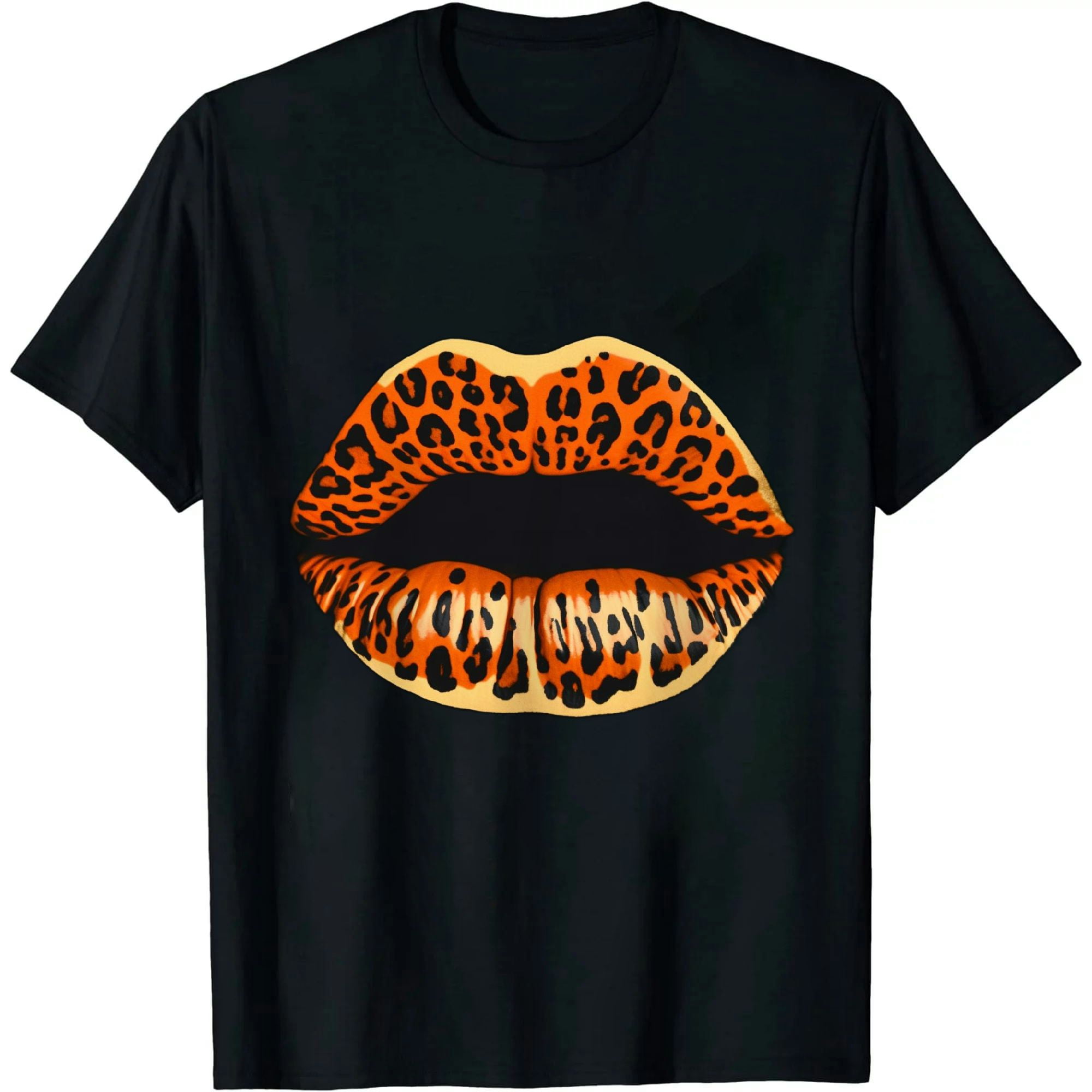 MAYZERO Black T shirt Leopard lips Shirt Kiss Leopard Print Mouth Gift ...