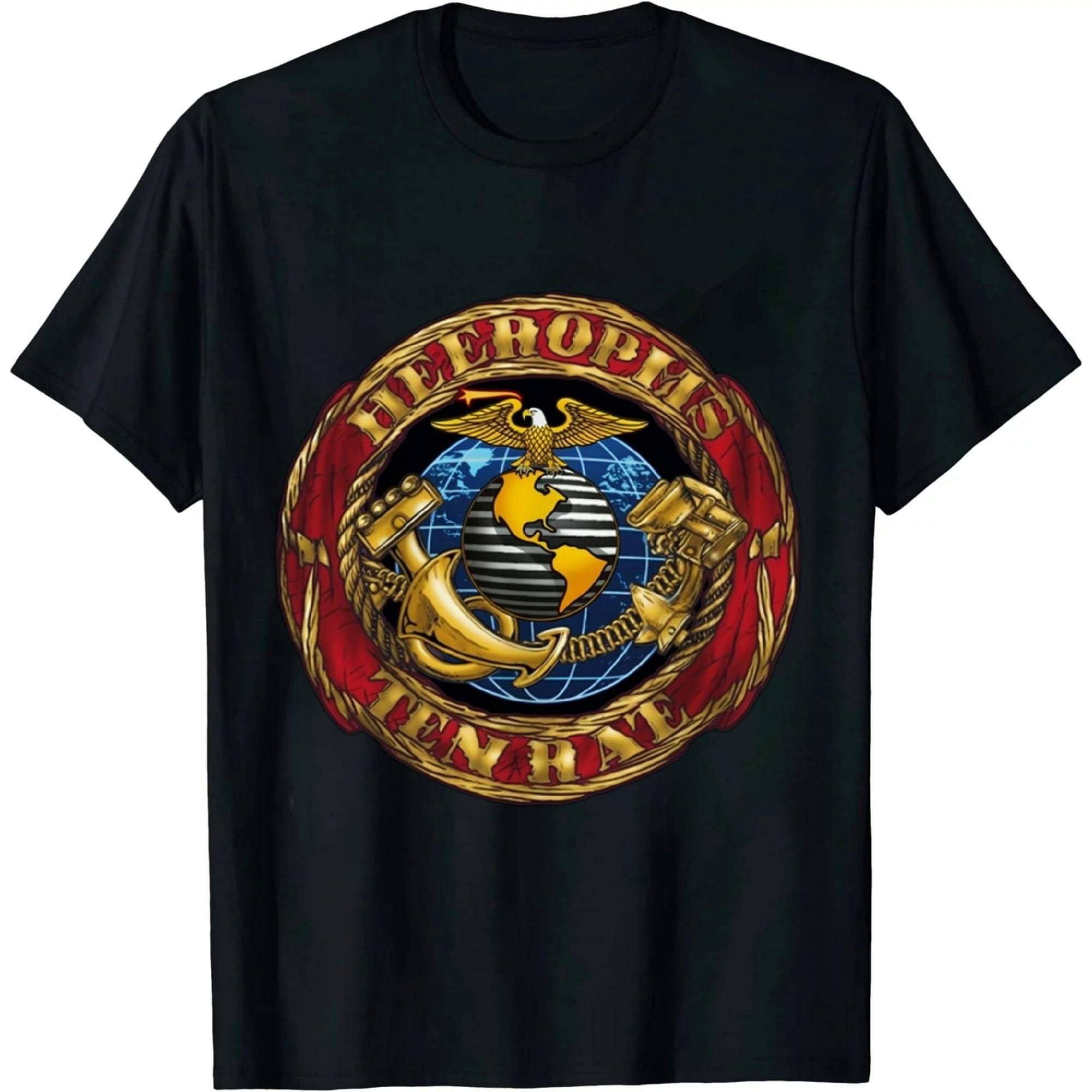 Mayzero Black T Shirt Marine Corps T Shirt Double Flag Gold Globe