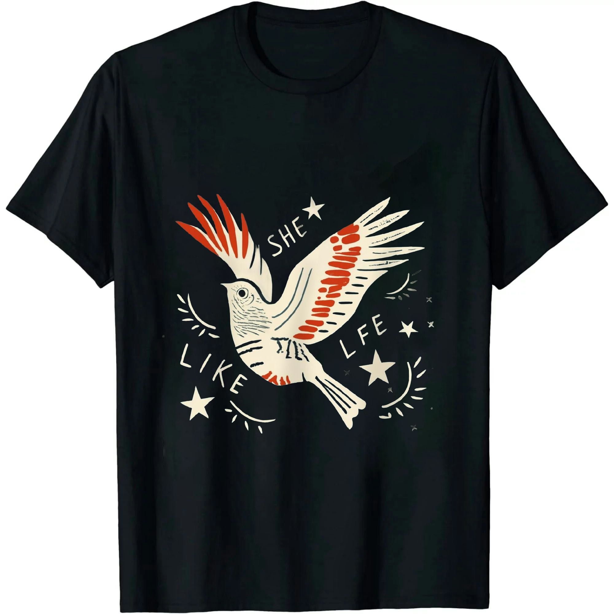 MAYZERO Black T shirtShe Rules Her Life Like A Bird In Flight Movement ...