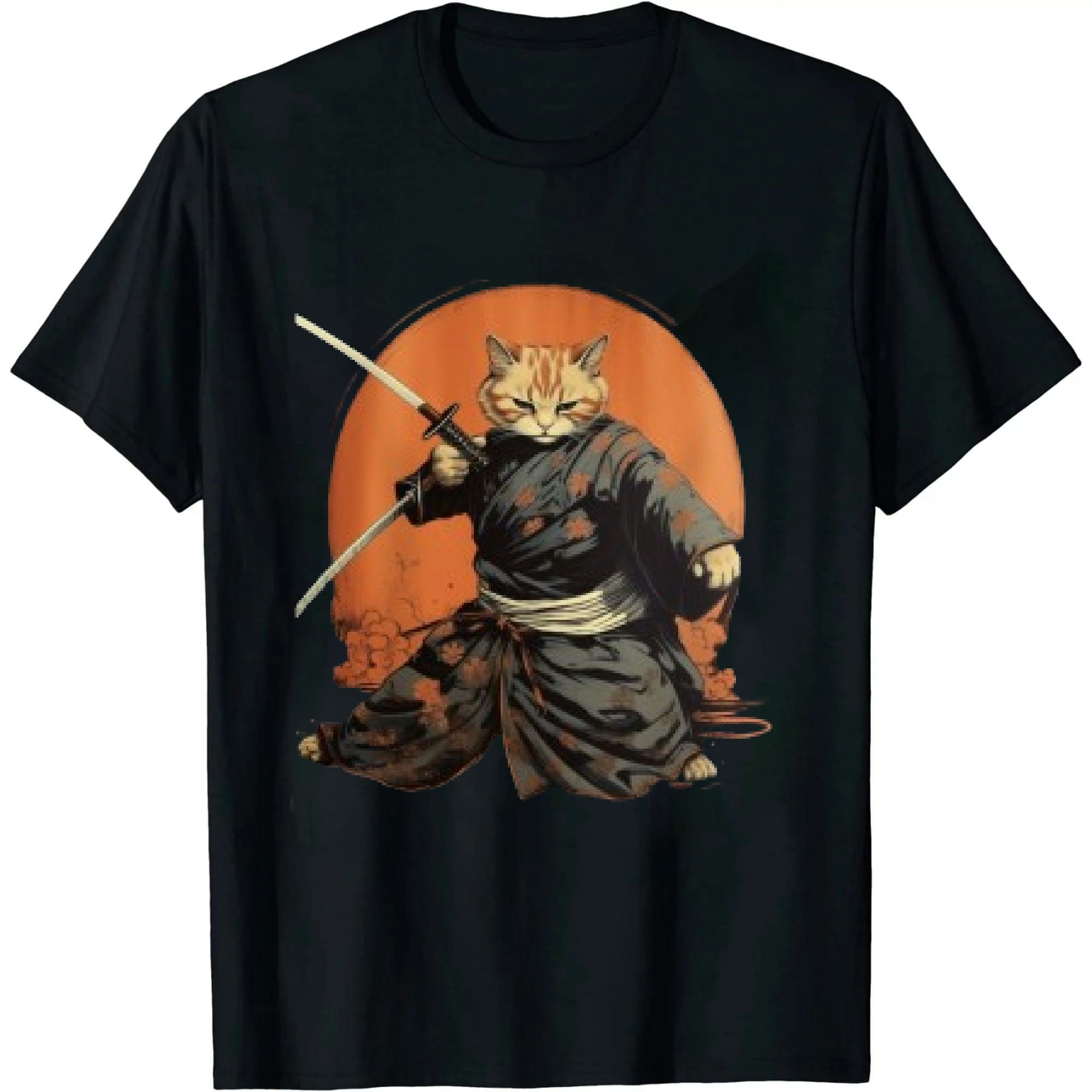 MAYZERO Japanese Art Cat Ninja Ukiyo-e Anime Style Samurai Cat T-Shirt ...